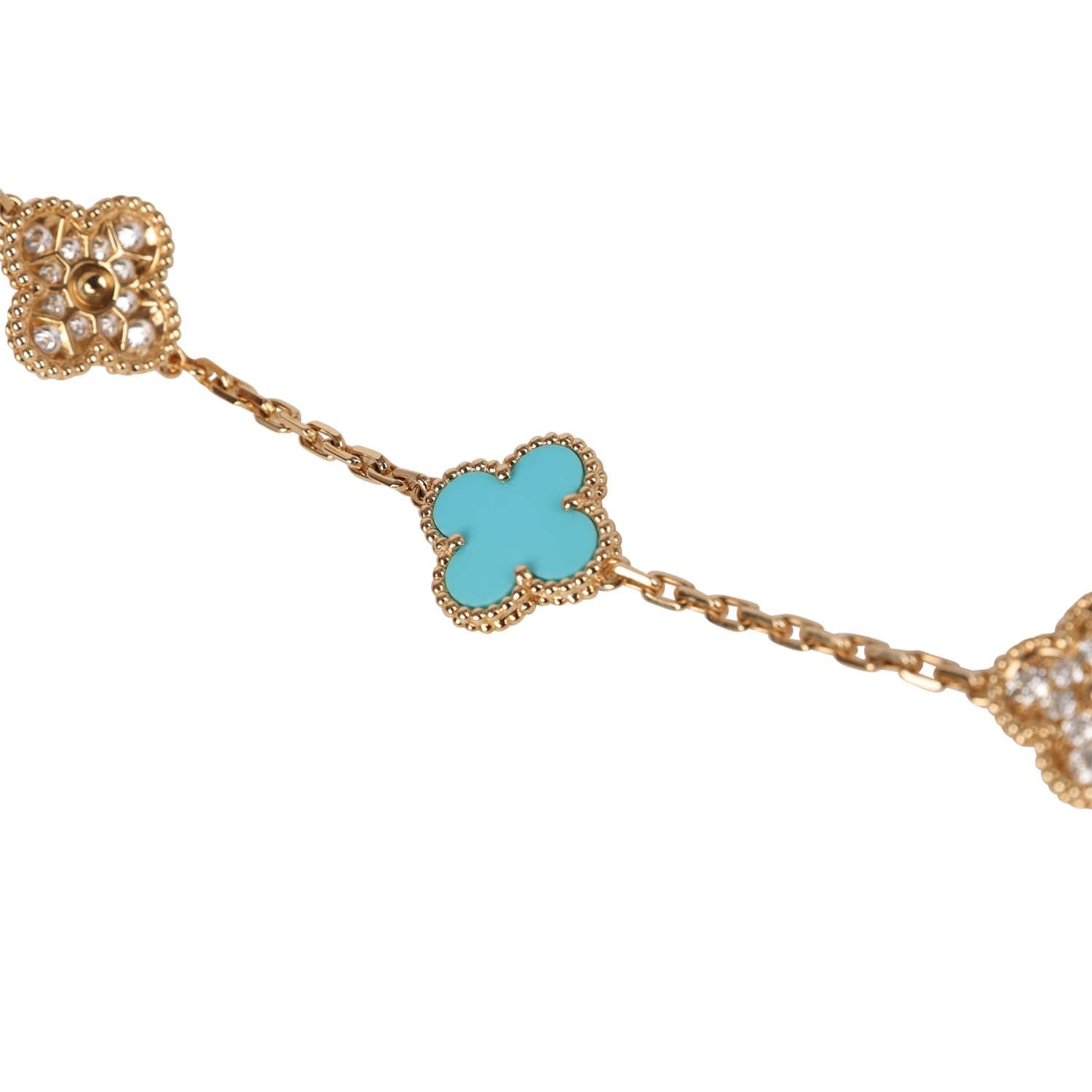 Van Cleef & Arpels Vintage Alhambra Diamond and Turquoise 20 Motif Nec
