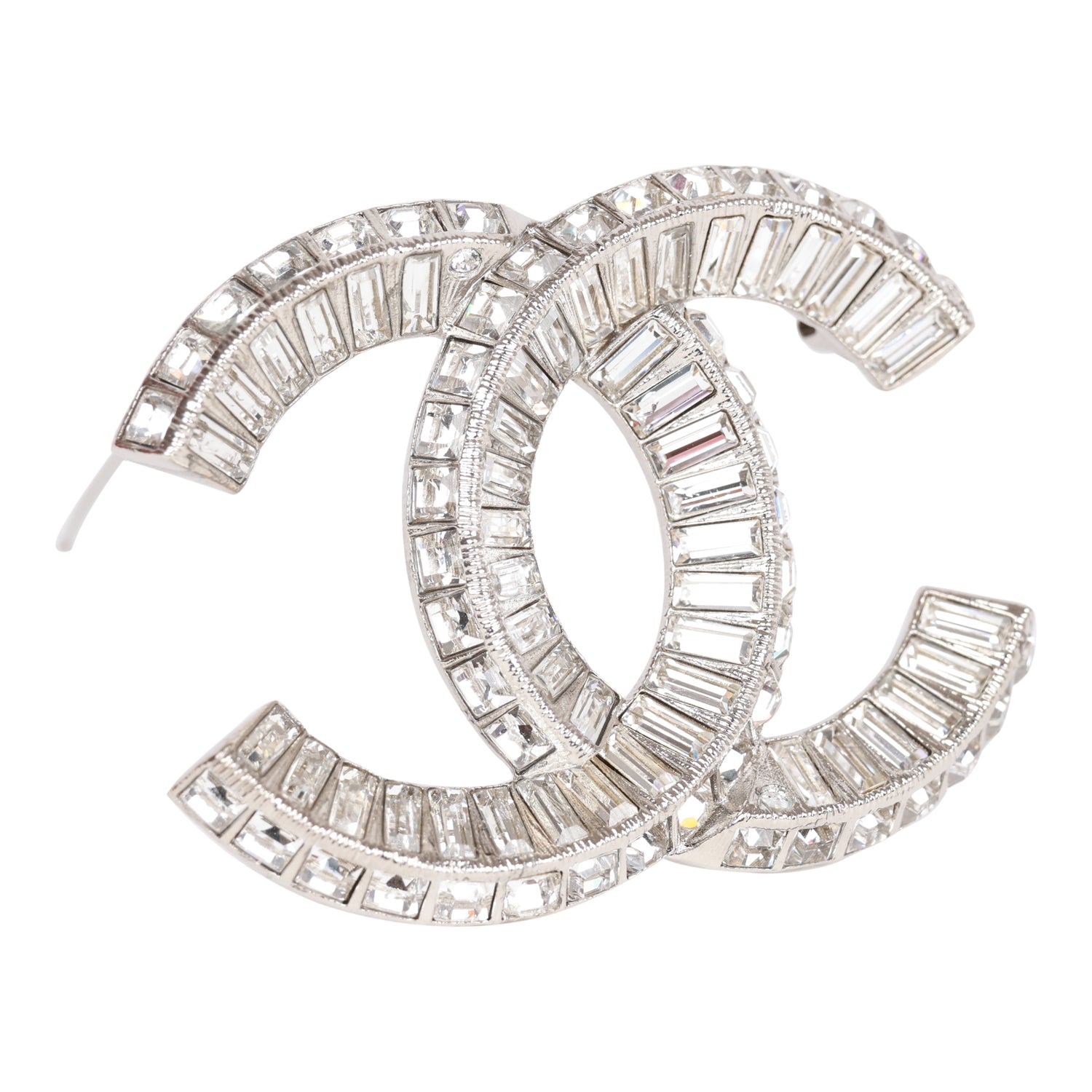 Chanel Crystal Baguette CC Silver Brooch