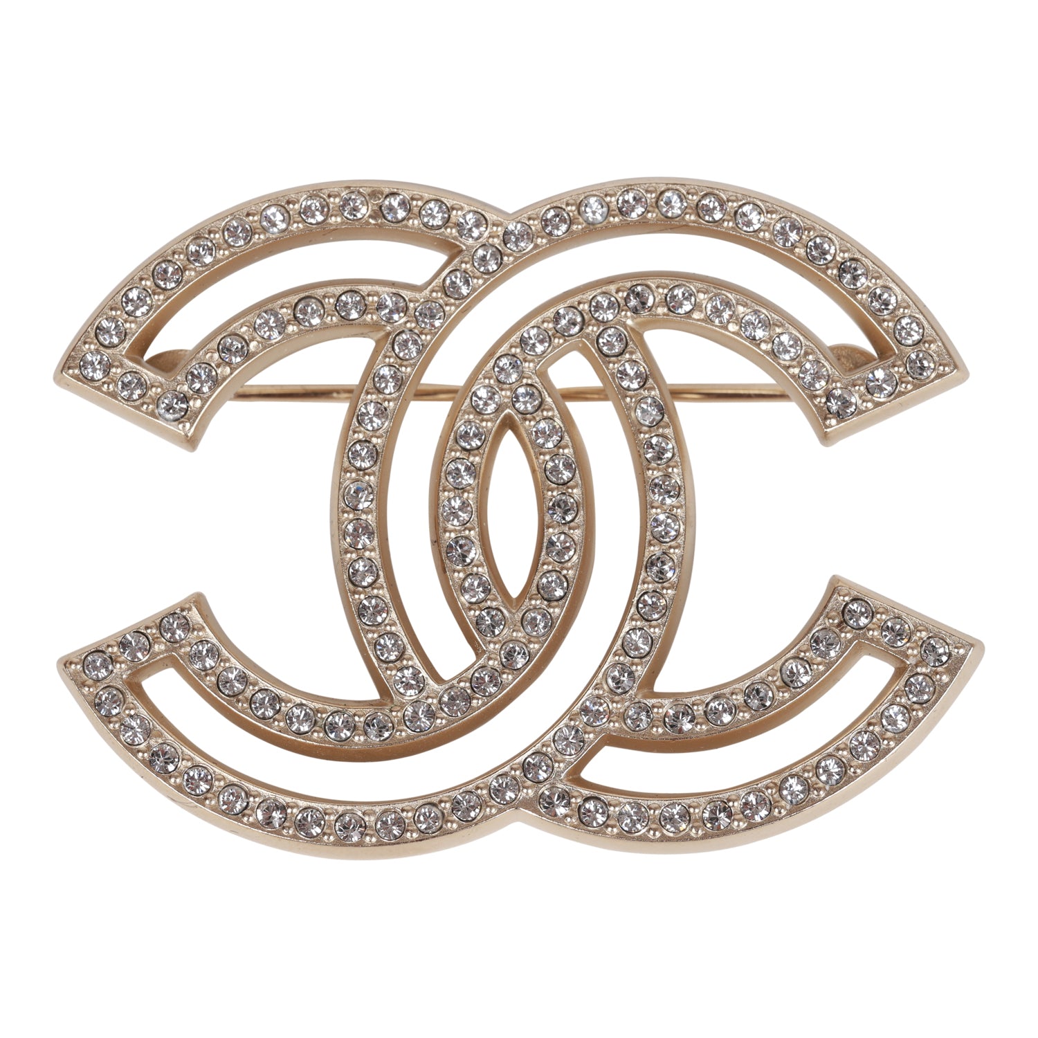Chanel Crystal CC Gold Brooch