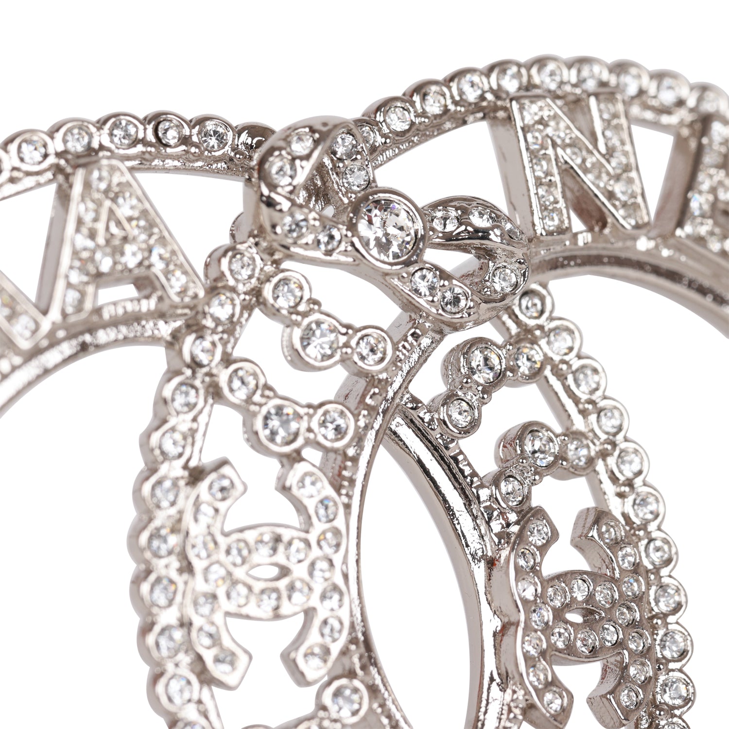 Chanel Crystal Bow CC Silver Brooch