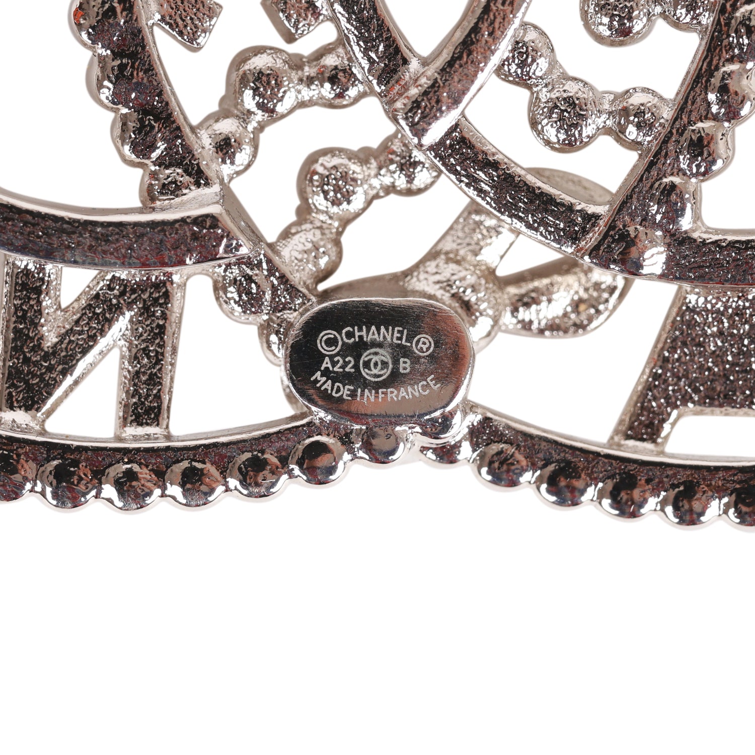 Chanel Crystal Bow CC Silver Brooch