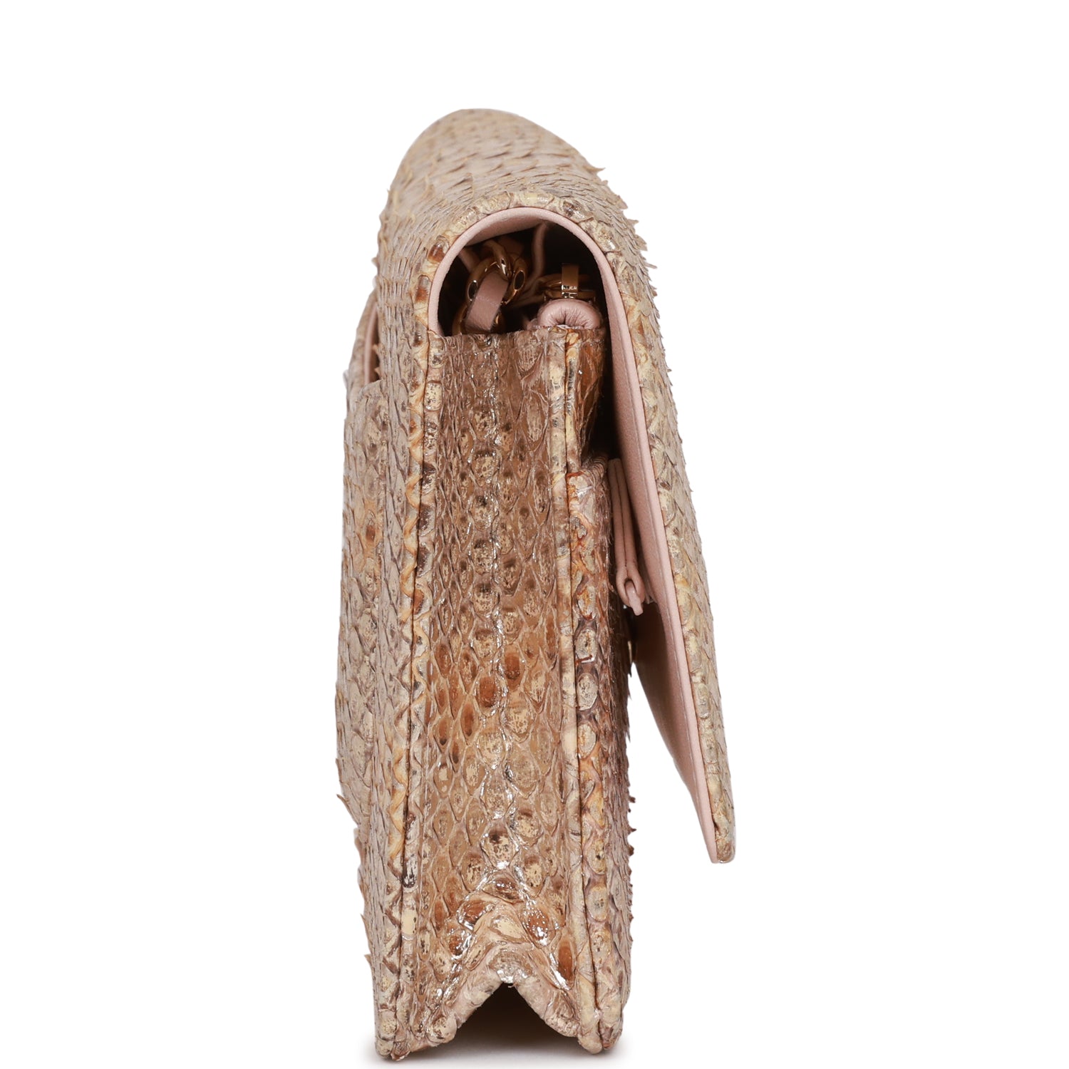 Pre-owned Chanel Wallet on Chain WOC Gold Python Light Gold Hardware