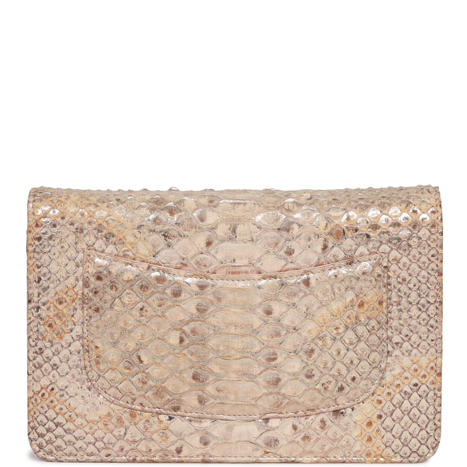 Pre-owned Chanel Wallet on Chain WOC Gold Python Light Gold Hardware