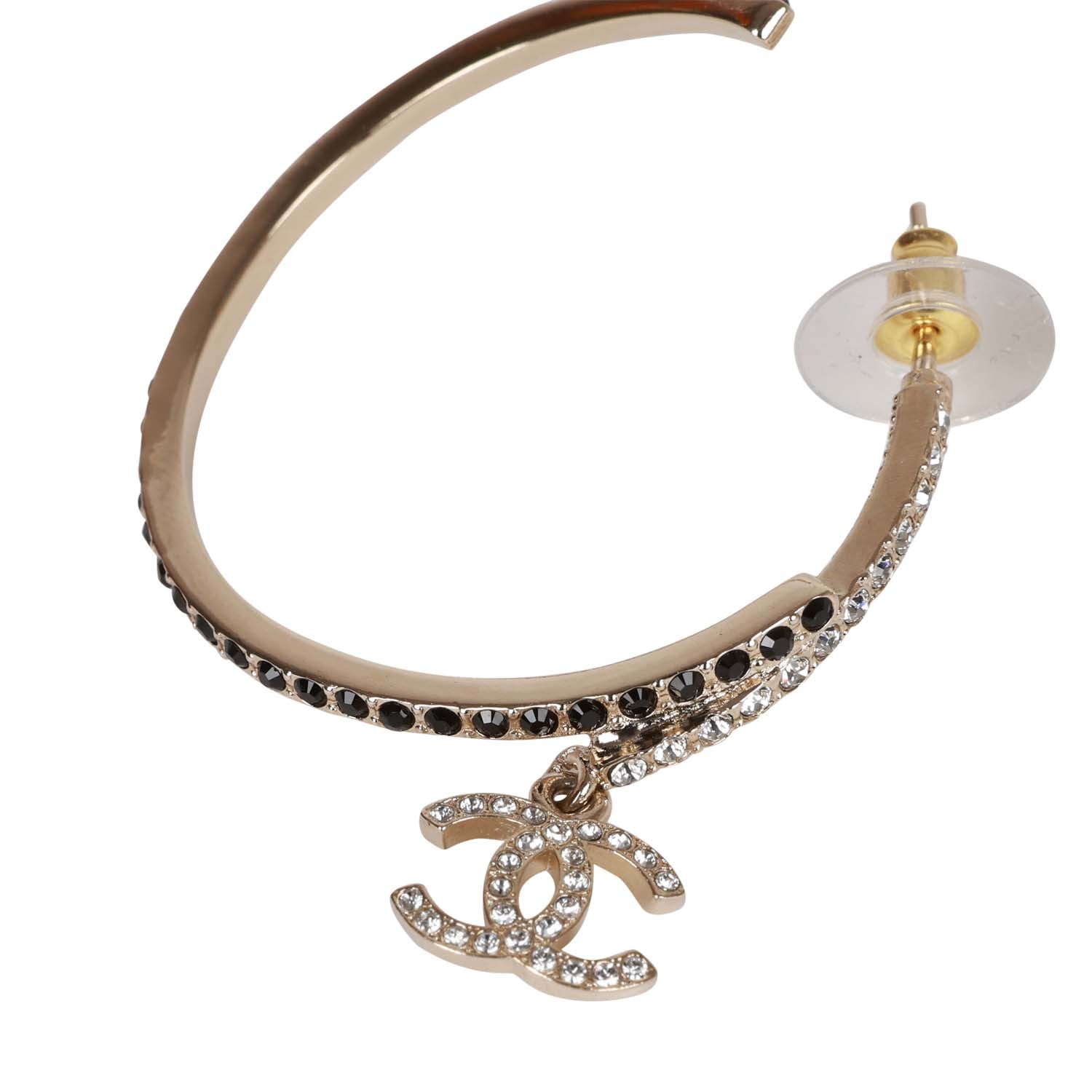 Chanel Gold Crystal CC Hoop Earrings