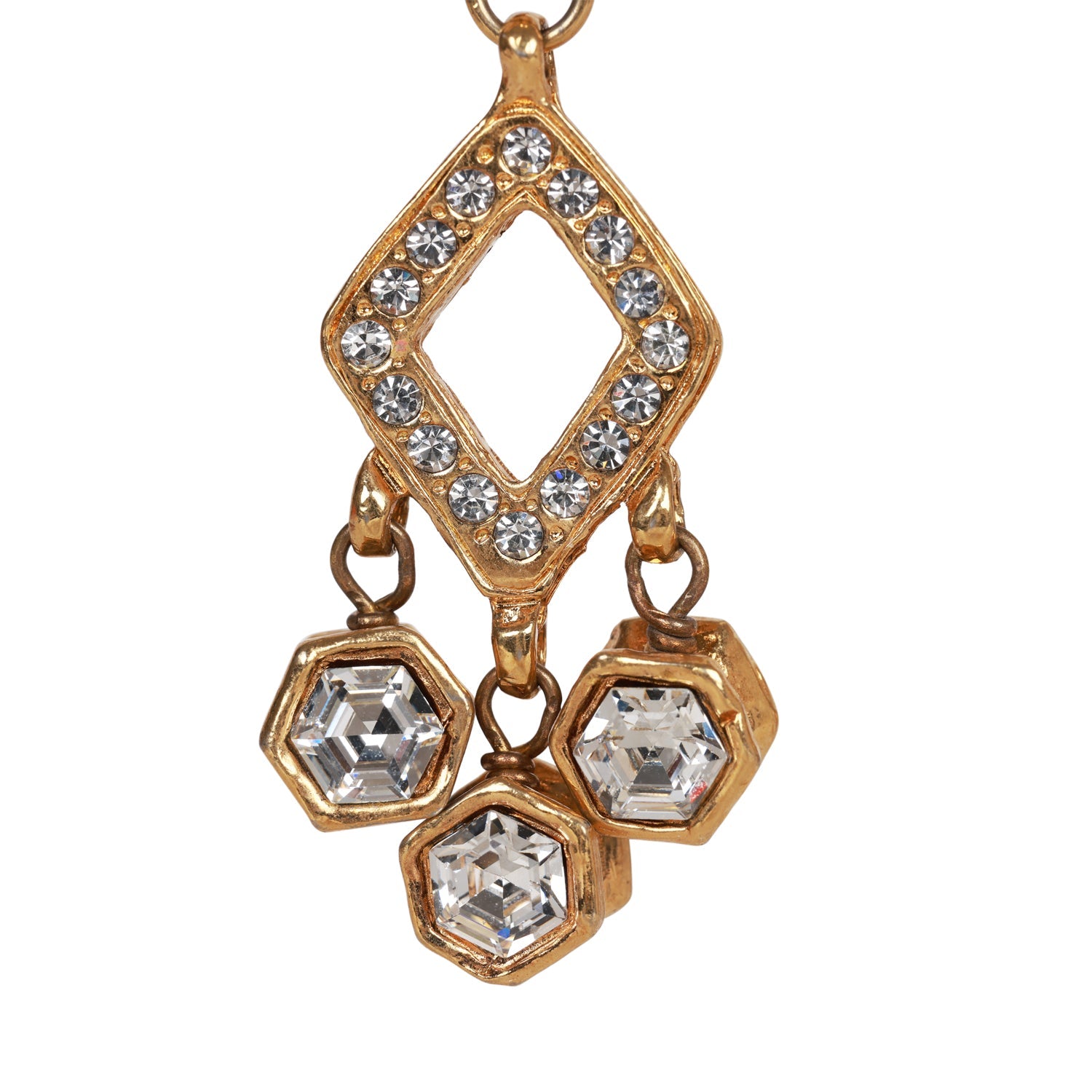 Vintage Chanel 24K Gold Plated Textured CC and Rhinestone Chandelier C