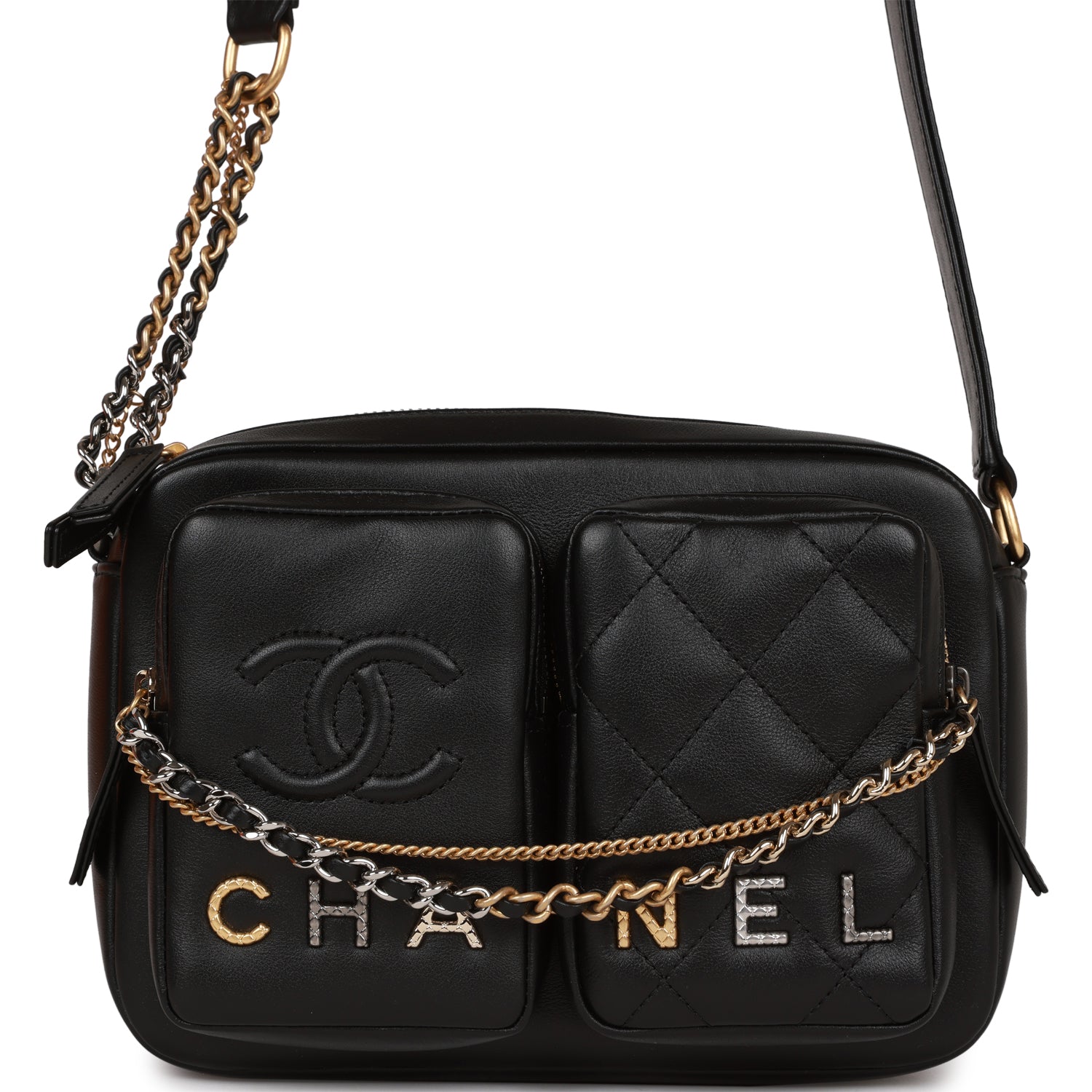Chanel Small Camera Bag Black Calfskin Mixed Metal Hardware