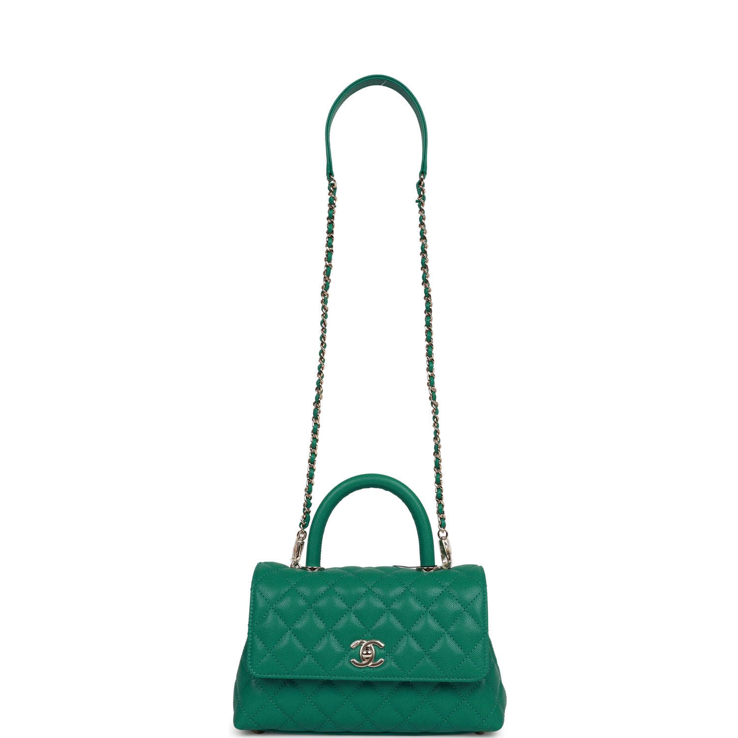 Chanel Small Coco Handle Flap Bag Green Caviar Light Gold Hardware