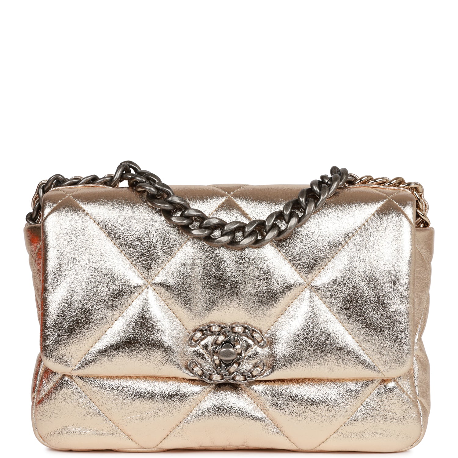 Chanel Medium 19 Flap Bag Gold Metallic Lambskin Mixed Hardware