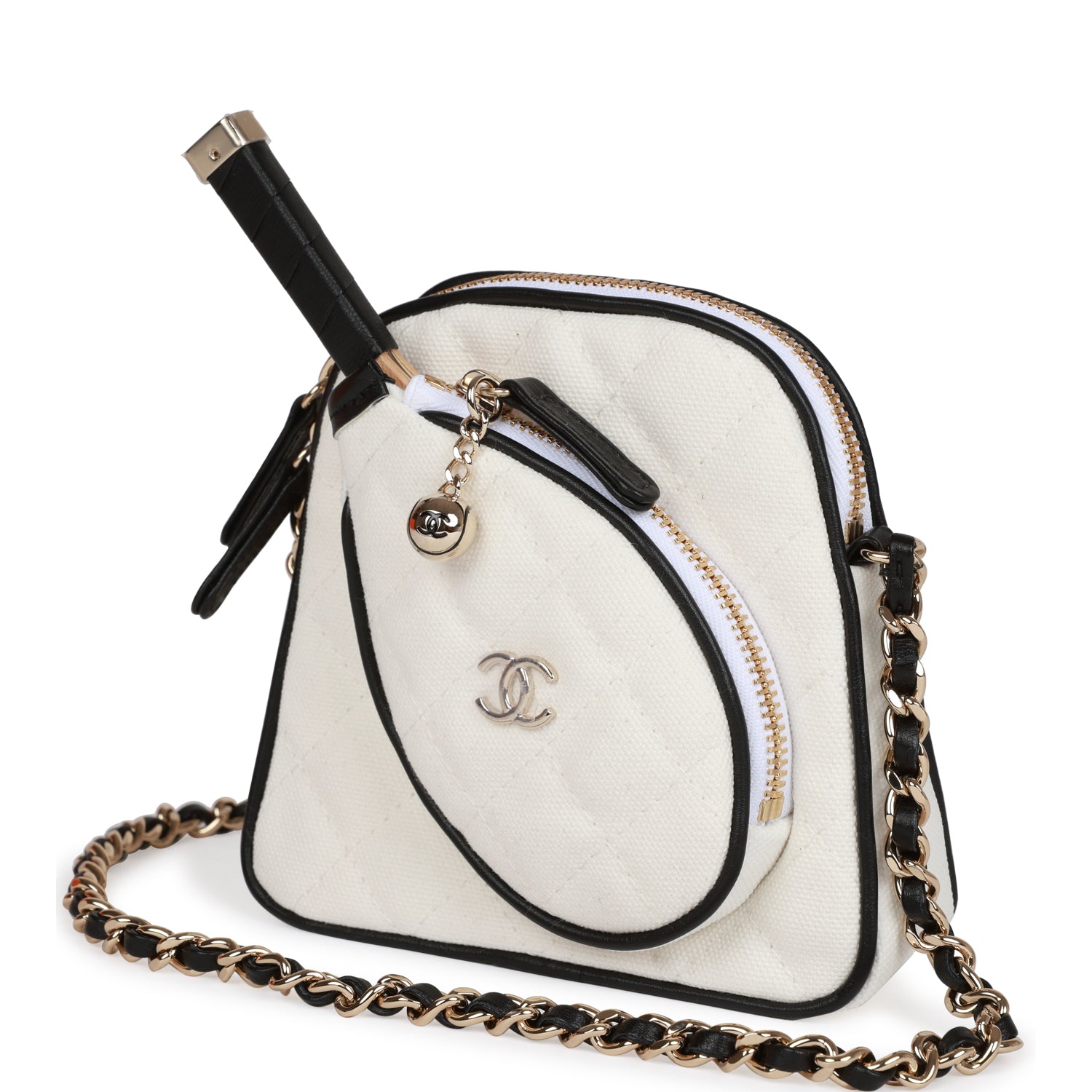 Chanel "Monte-Carlo" Mini Crossbody Tennis Bag White Canvas Light Gold
