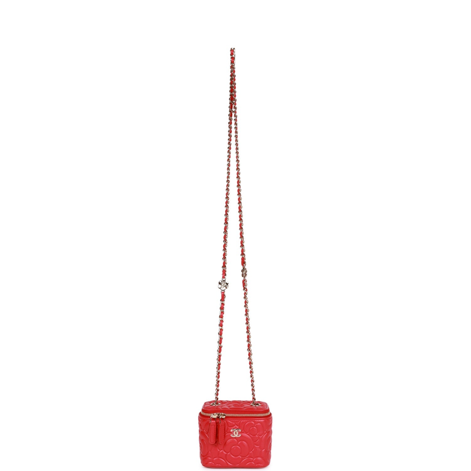 Chanel Camellia Mini Vanity Case Red Lambskin Light Gold Hardware