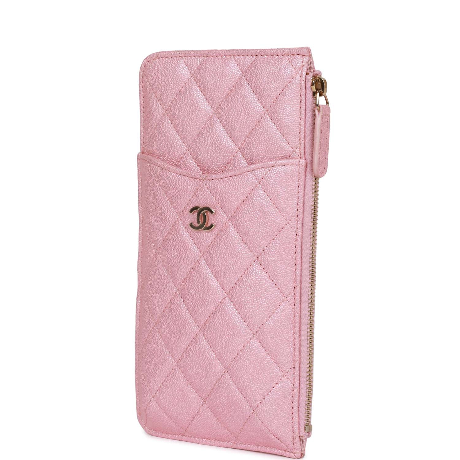 Chanel Classic Phone Case Pouch Wallet Iridescent Pink Caviar Light Go