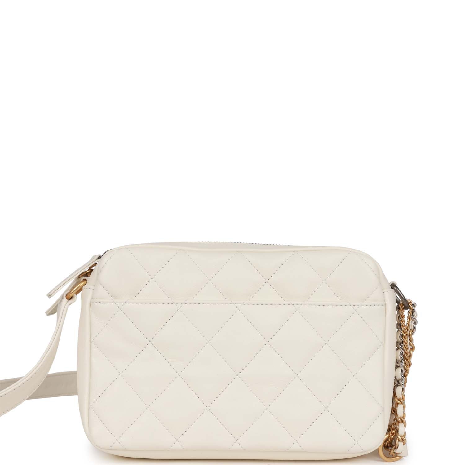 Chanel Small Camera Bag White Calfskin Mixed Metal Hardware