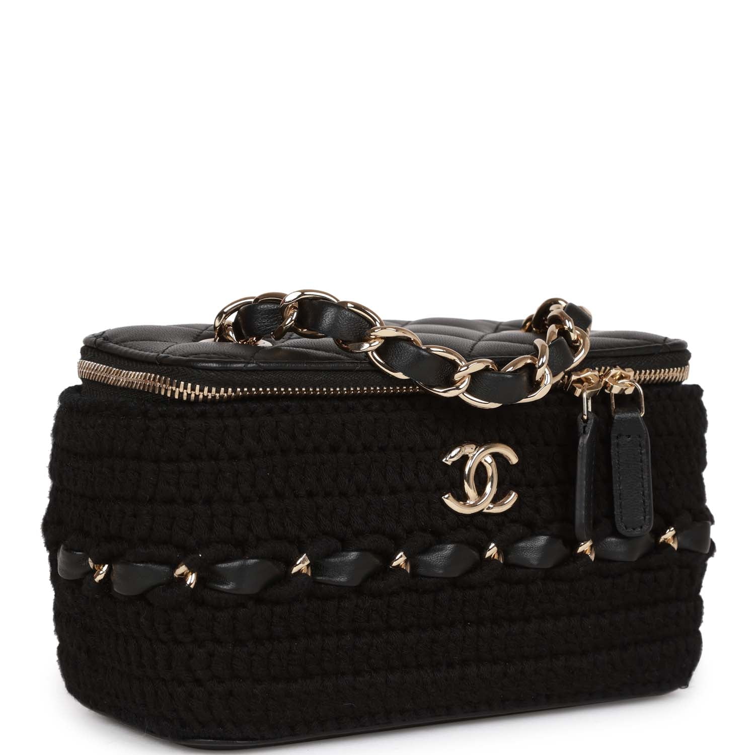 Chanel Small Vanity Case Black Crochet and Lambskin Light Gold Hardwar