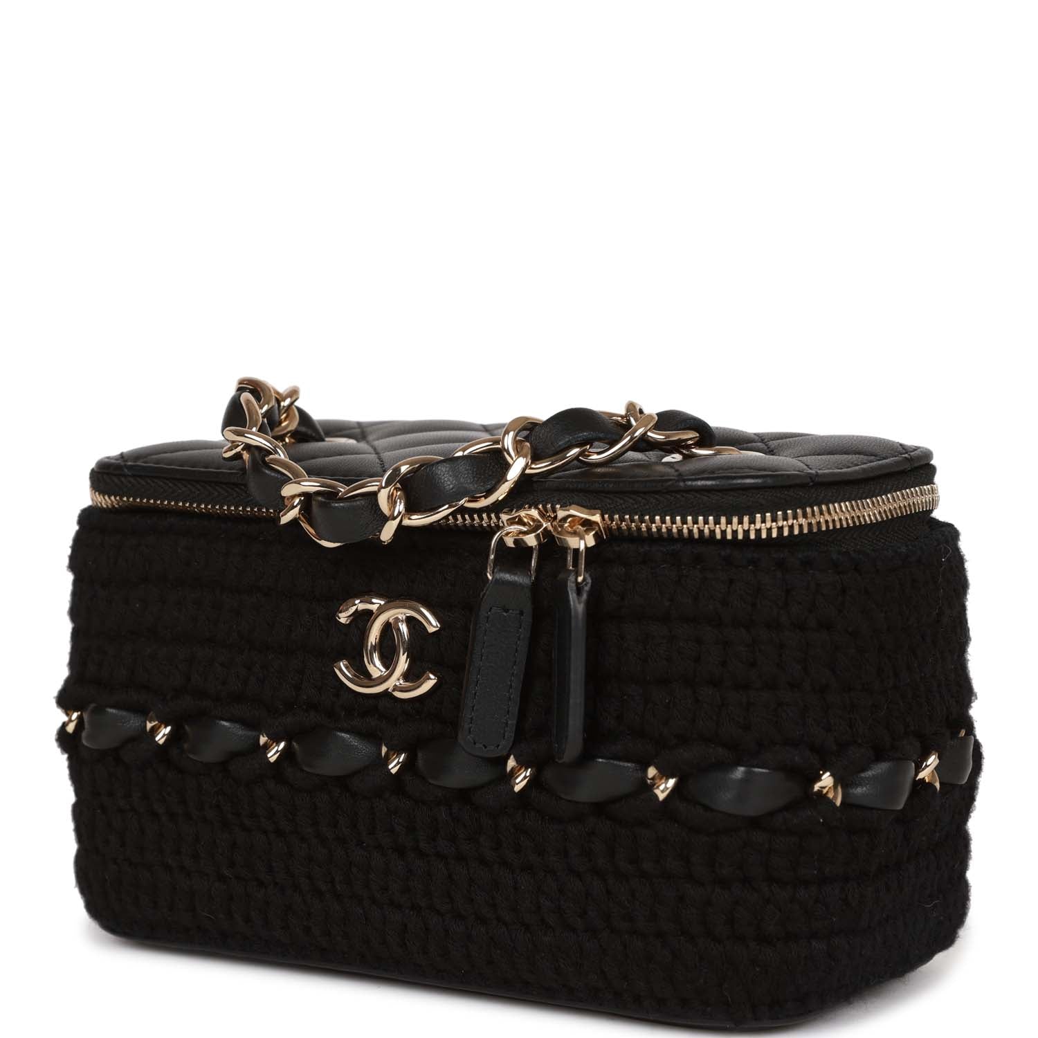 Chanel Small Vanity Case Black Crochet and Lambskin Light Gold Hardwar