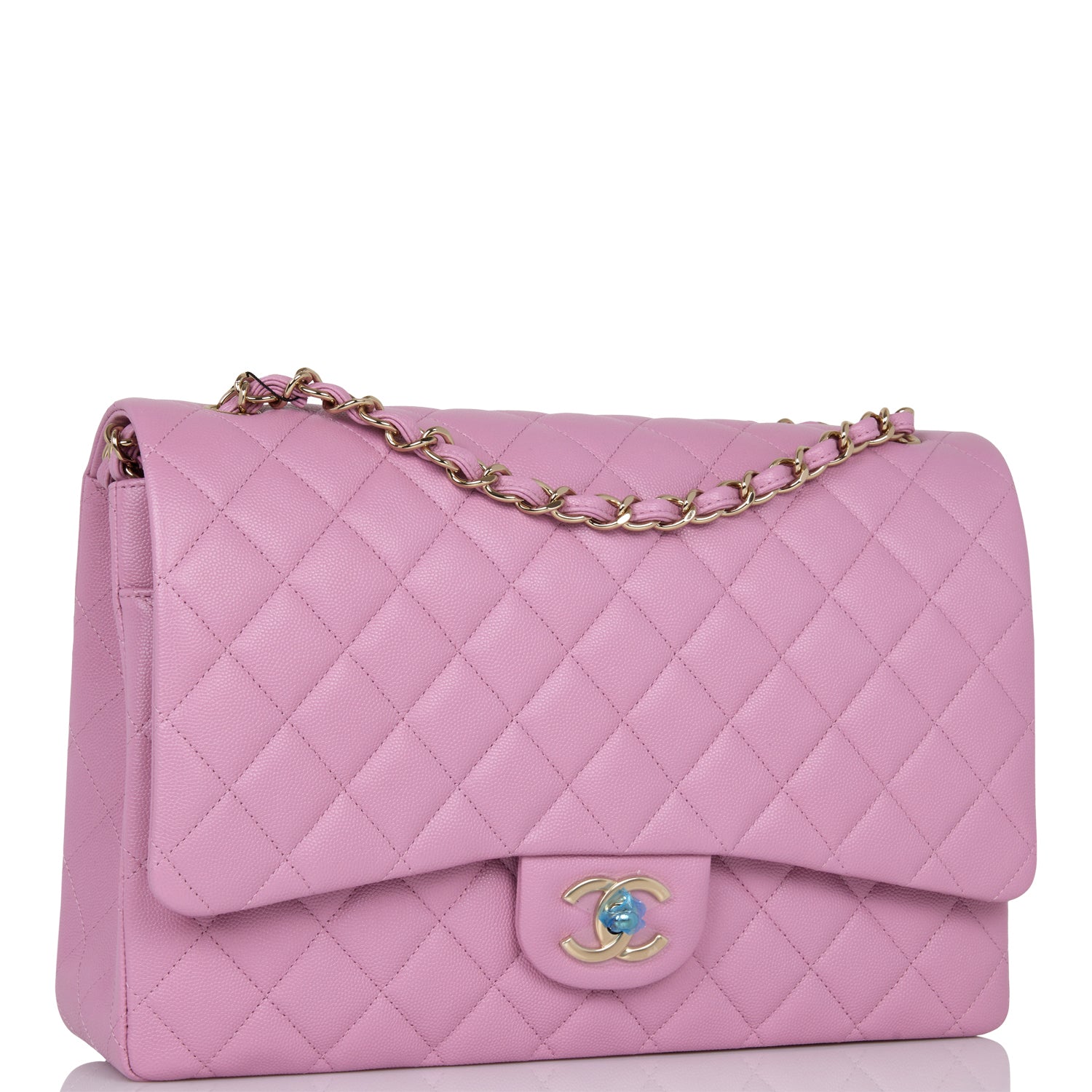 Chanel Maxi Classic Double Flap Bag Dark Pink Caviar Light Gold Hardwa