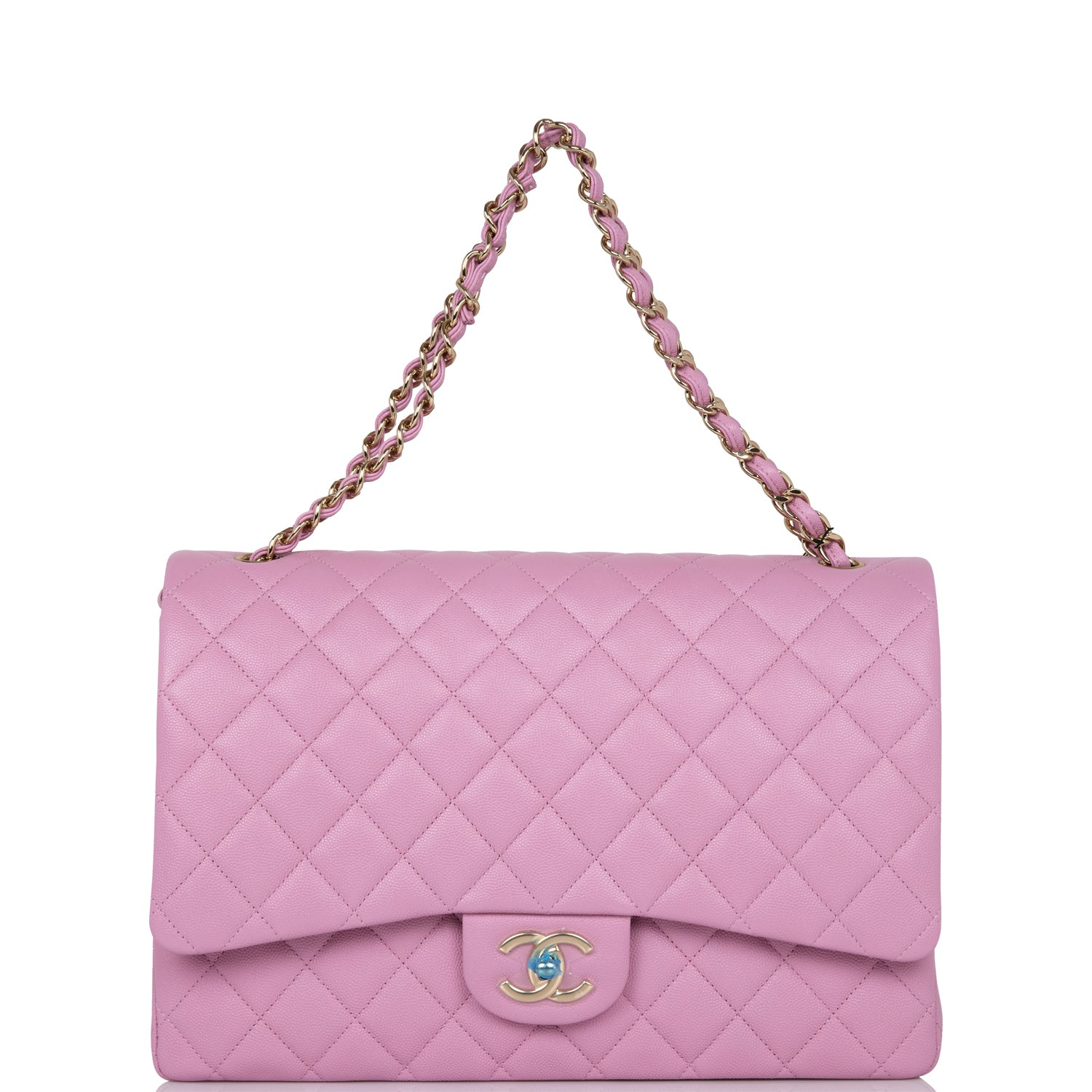 Chanel Maxi Classic Double Flap Bag Dark Pink Caviar Light Gold Hardwa