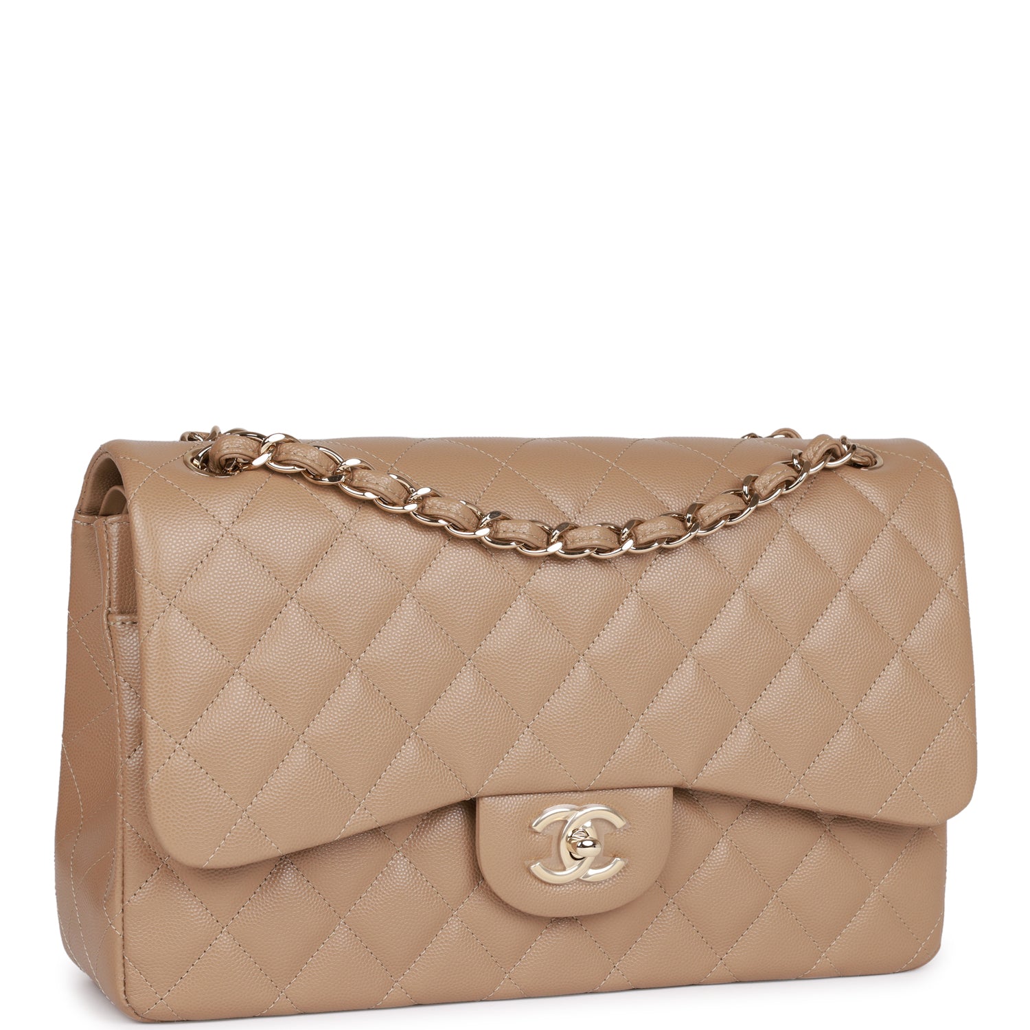 Chanel Jumbo Classic Double Flap Bag Dark Beige Caviar Gold Hardware ...