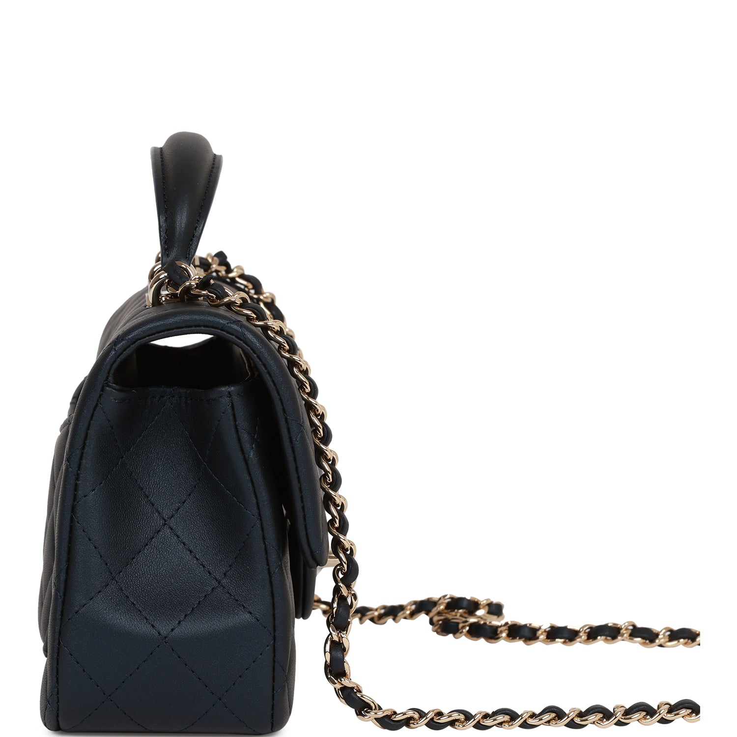 Chanel Dark Blue Lambskin Rectangular Mini Flap Top Handle Light Gold ...