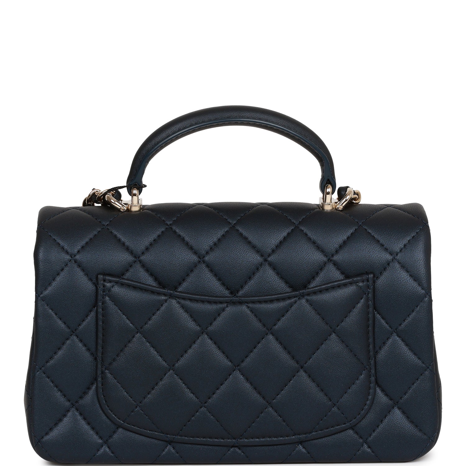 Chanel Dark Blue Lambskin Rectangular Mini Flap Top Handle Light Gold ...