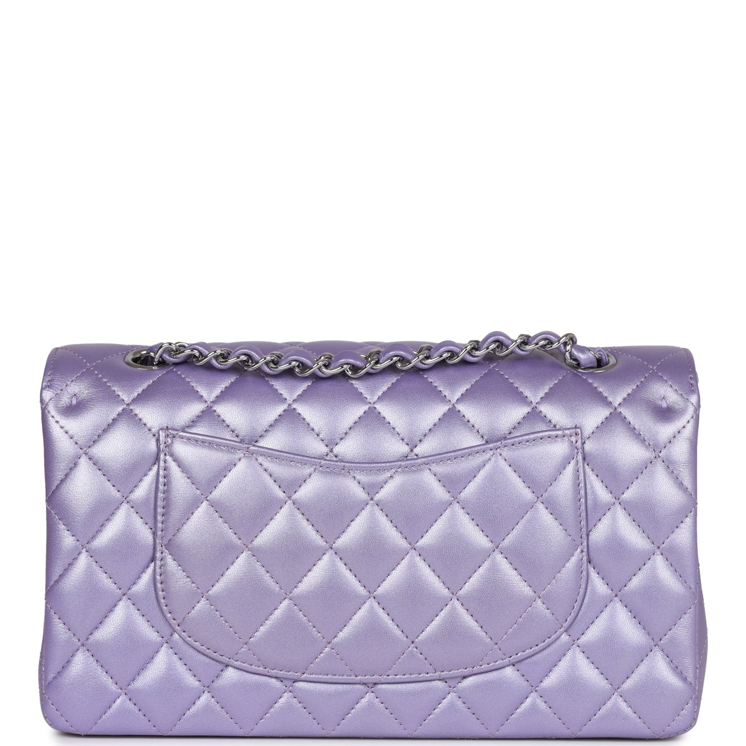 Chanel Purple Metallic Lambskin Medium Classic Double Flap Silver