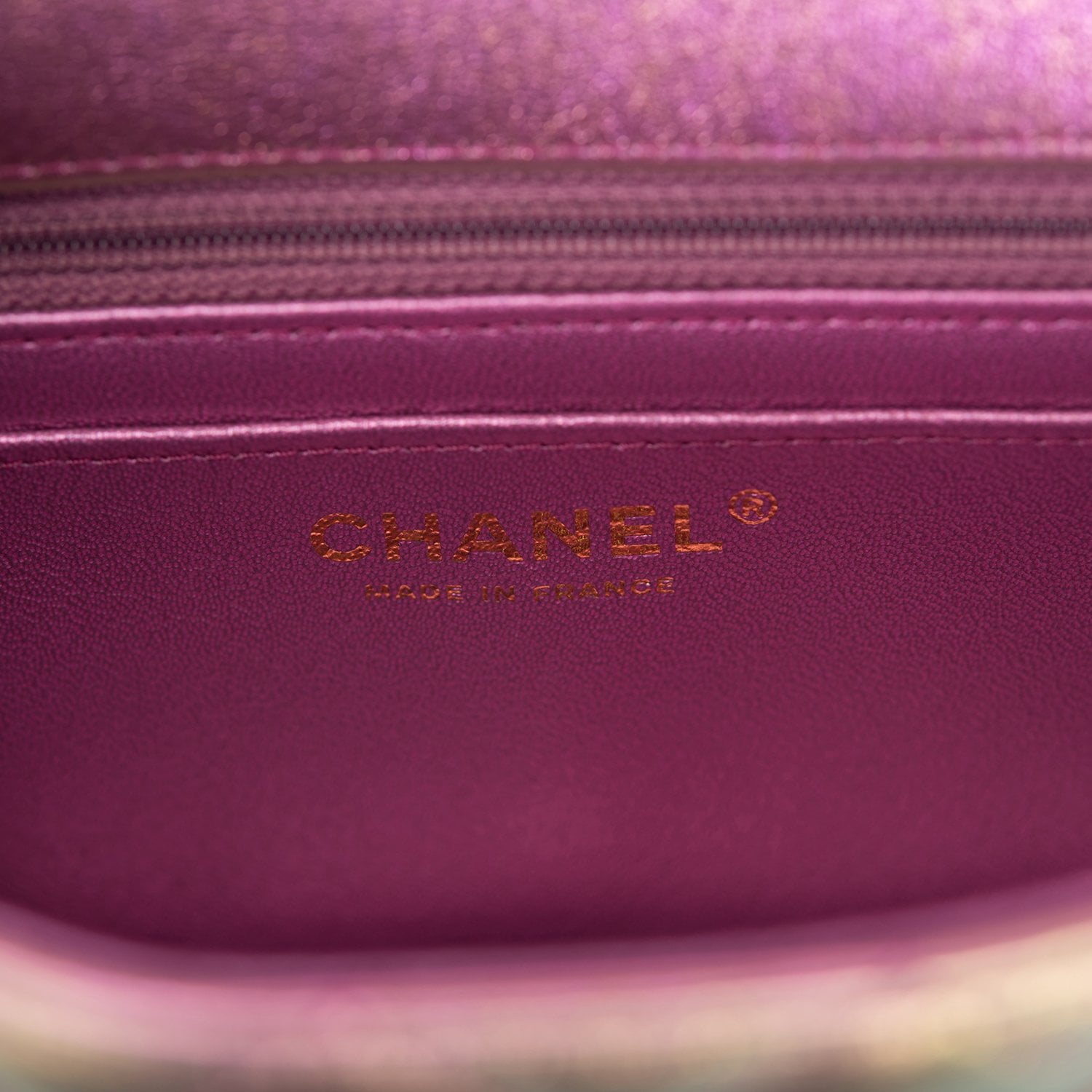 Chanel Mini Rectangular Flap Bag Purple Iridescent Lambskin Light Gold