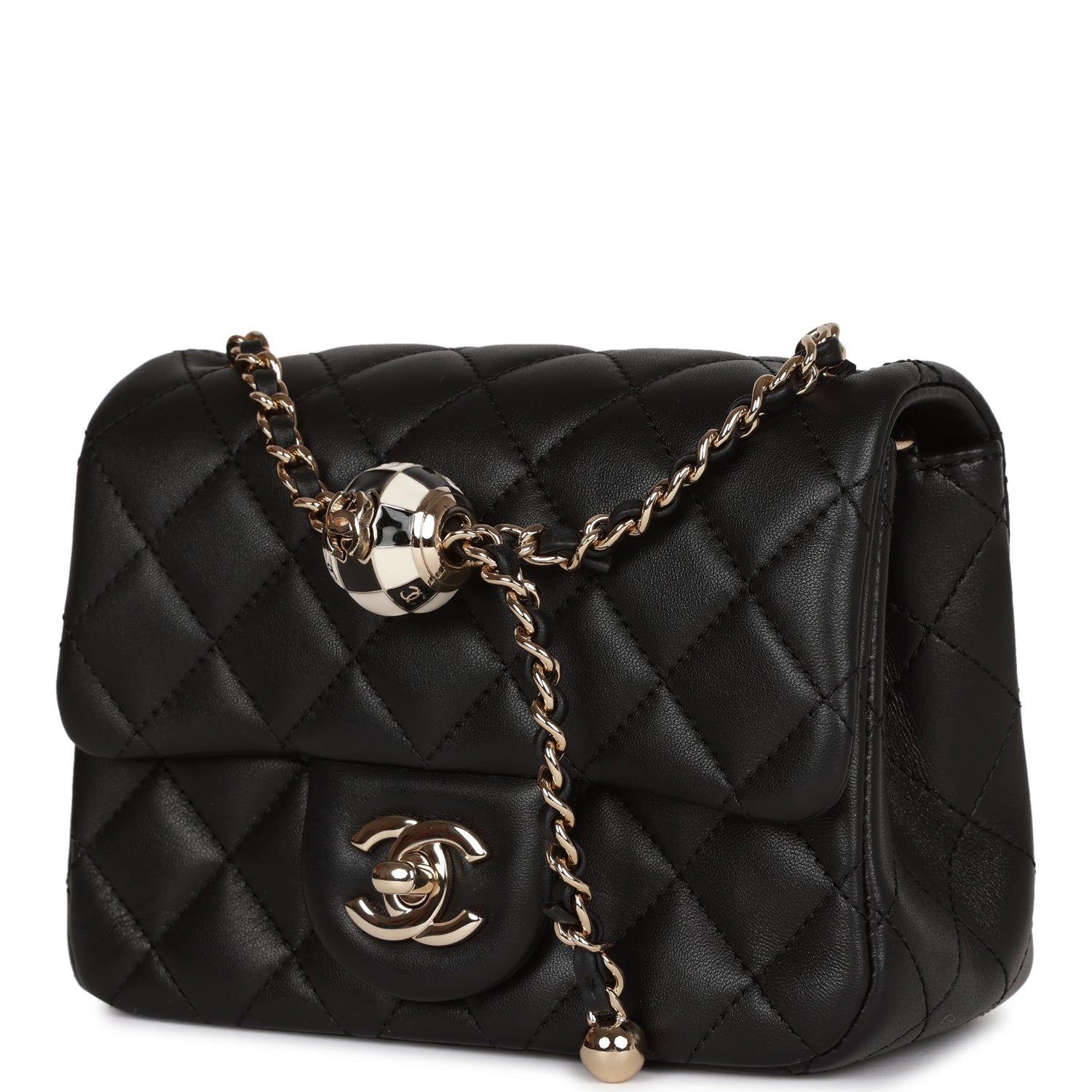 Chanel Black Pearl Crush Square Mini Flap Light Gold Hardware