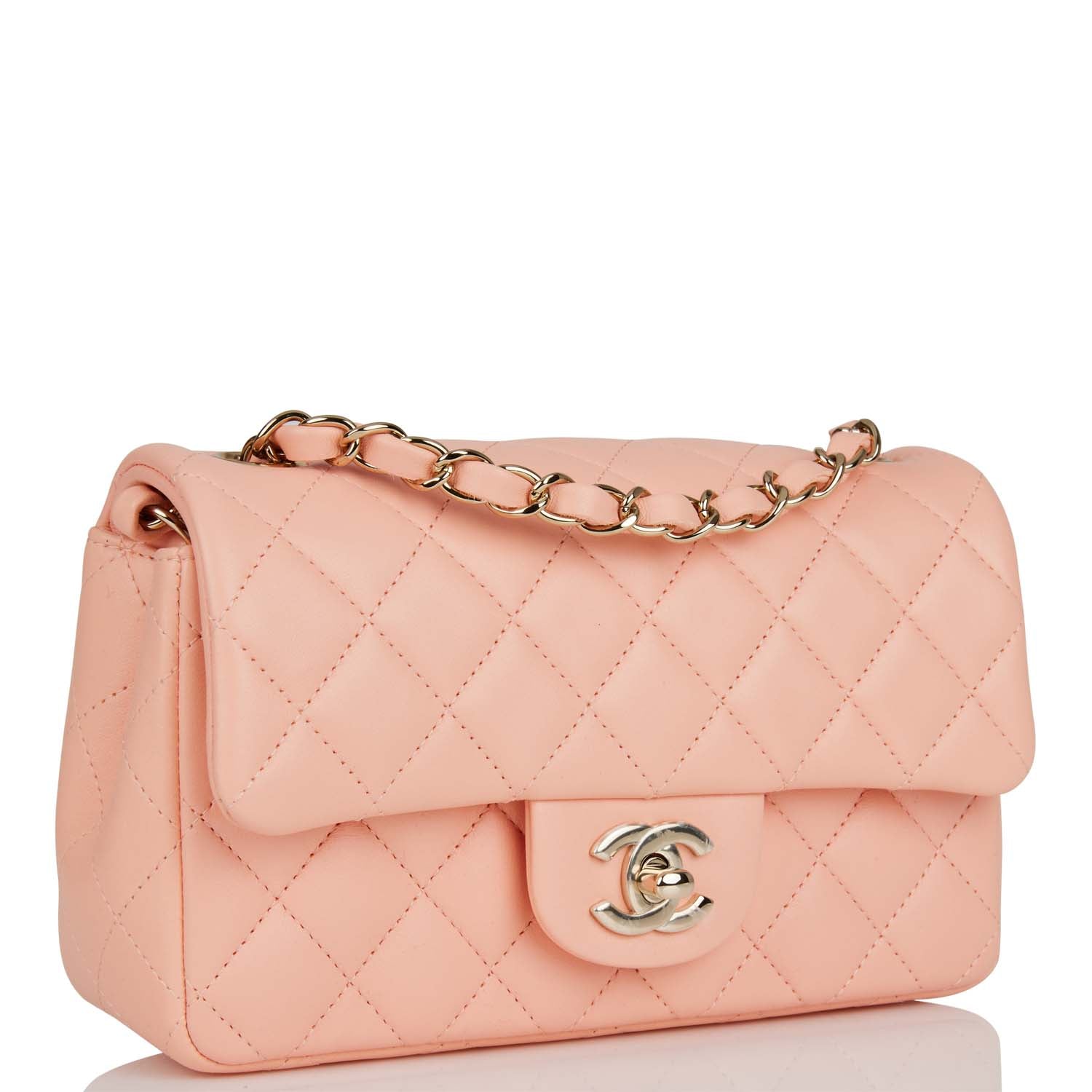 Chanel Peach Lambskin Rectangular Mini Classic Flap Light Gold Hardware
