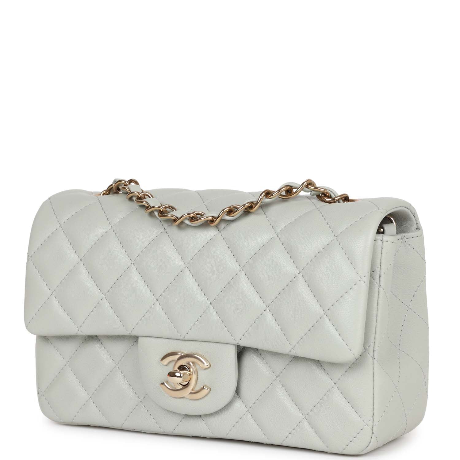 Chanel Mini Rectangular Flap Bag Light Grey Lambskin Light Gold Hardwa