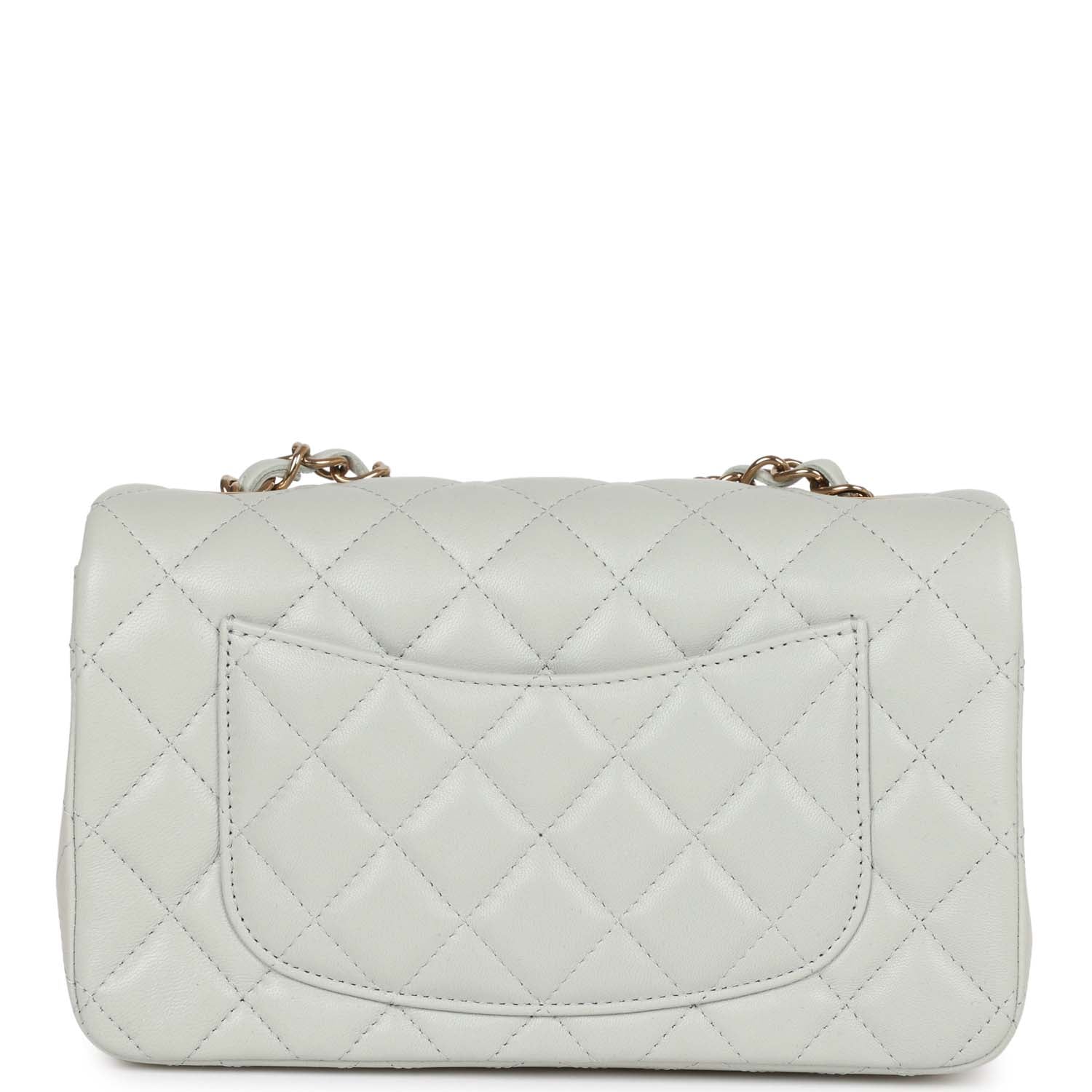 Chanel Mini Rectangular Flap Bag Light Grey Lambskin Light Gold Hardwa