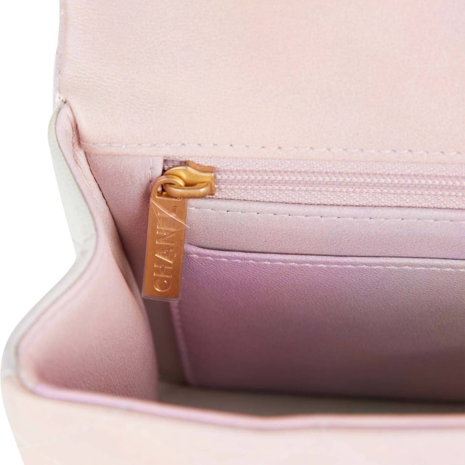 Chanel Mini Flap Top Handle Pink Ombre Lambskin Antique Gold Hardware