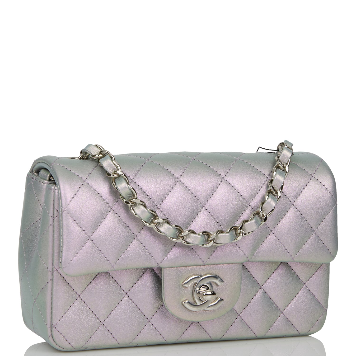 Chanel Mini Rectangular Flap Bag Purple Iridescent Quilted Lambskin Si