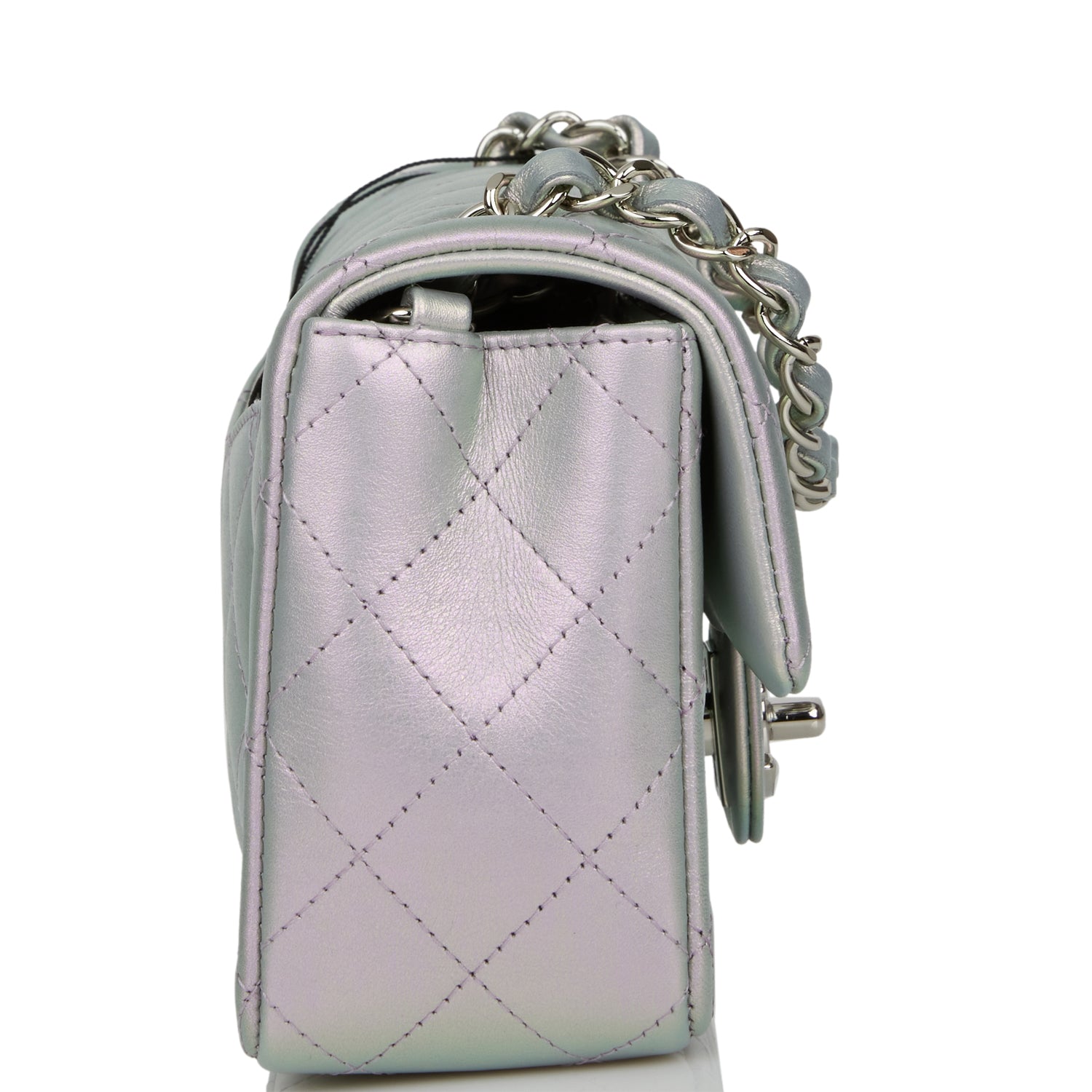 Chanel Mini Rectangular Flap Bag Purple Iridescent Quilted Lambskin Si