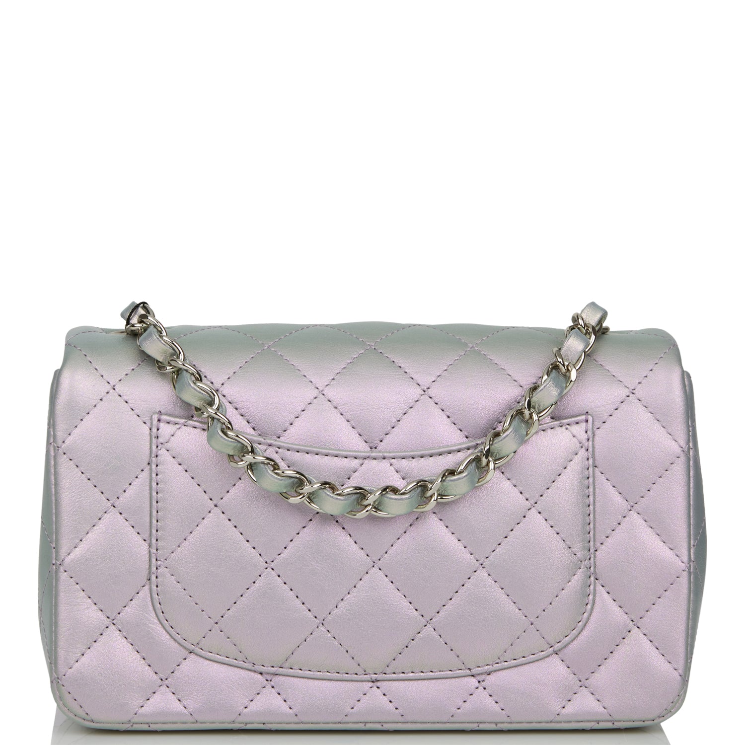 Chanel Mini Rectangular Flap Bag Purple Iridescent Quilted Lambskin Si