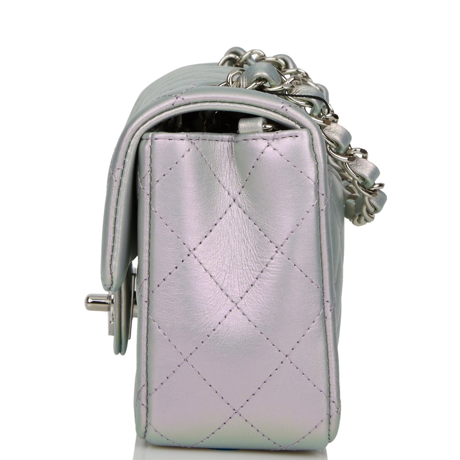 Chanel Mini Rectangular Flap Bag Purple Iridescent Quilted Lambskin Si