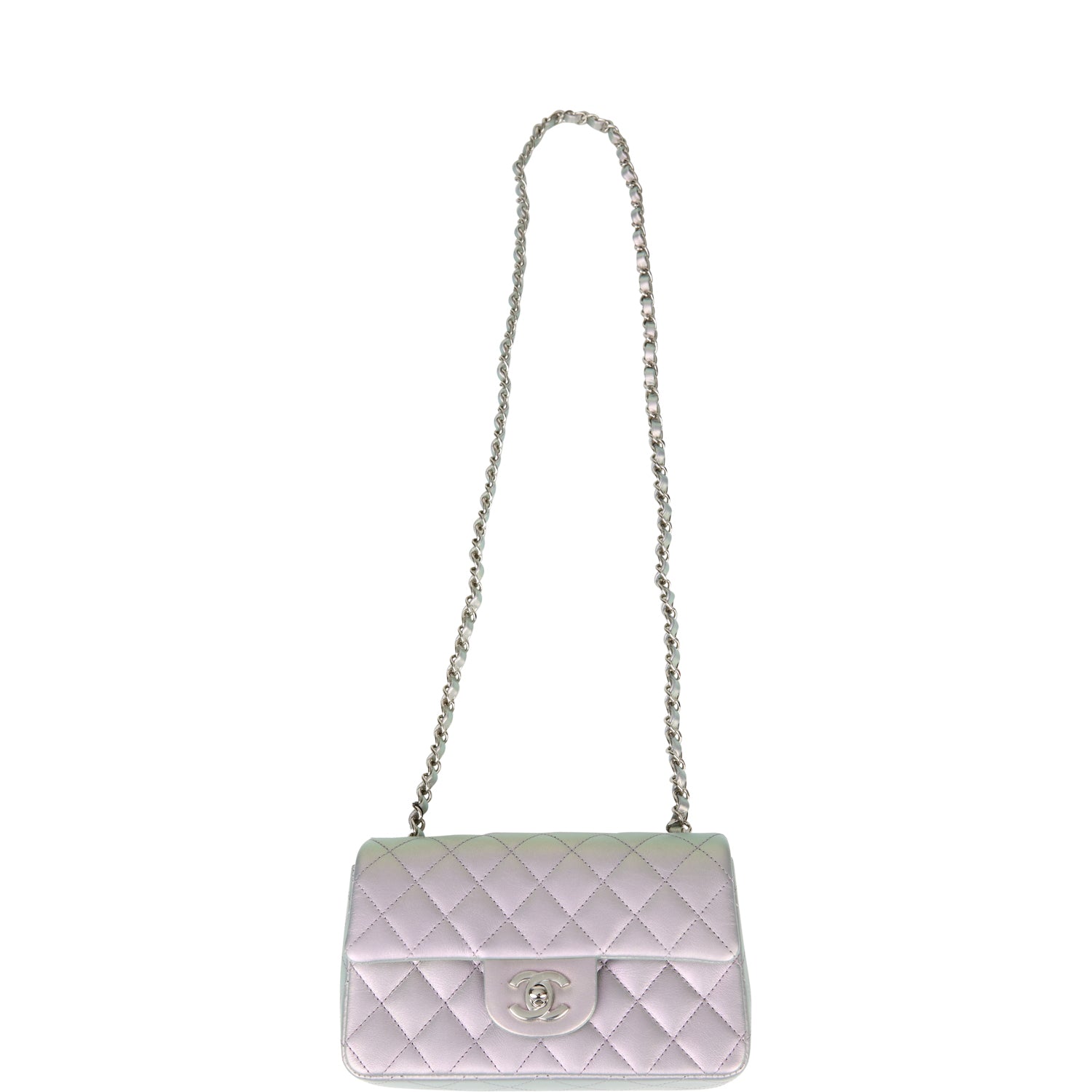 Chanel Mini Rectangular Flap Bag Purple Iridescent Quilted Lambskin Si