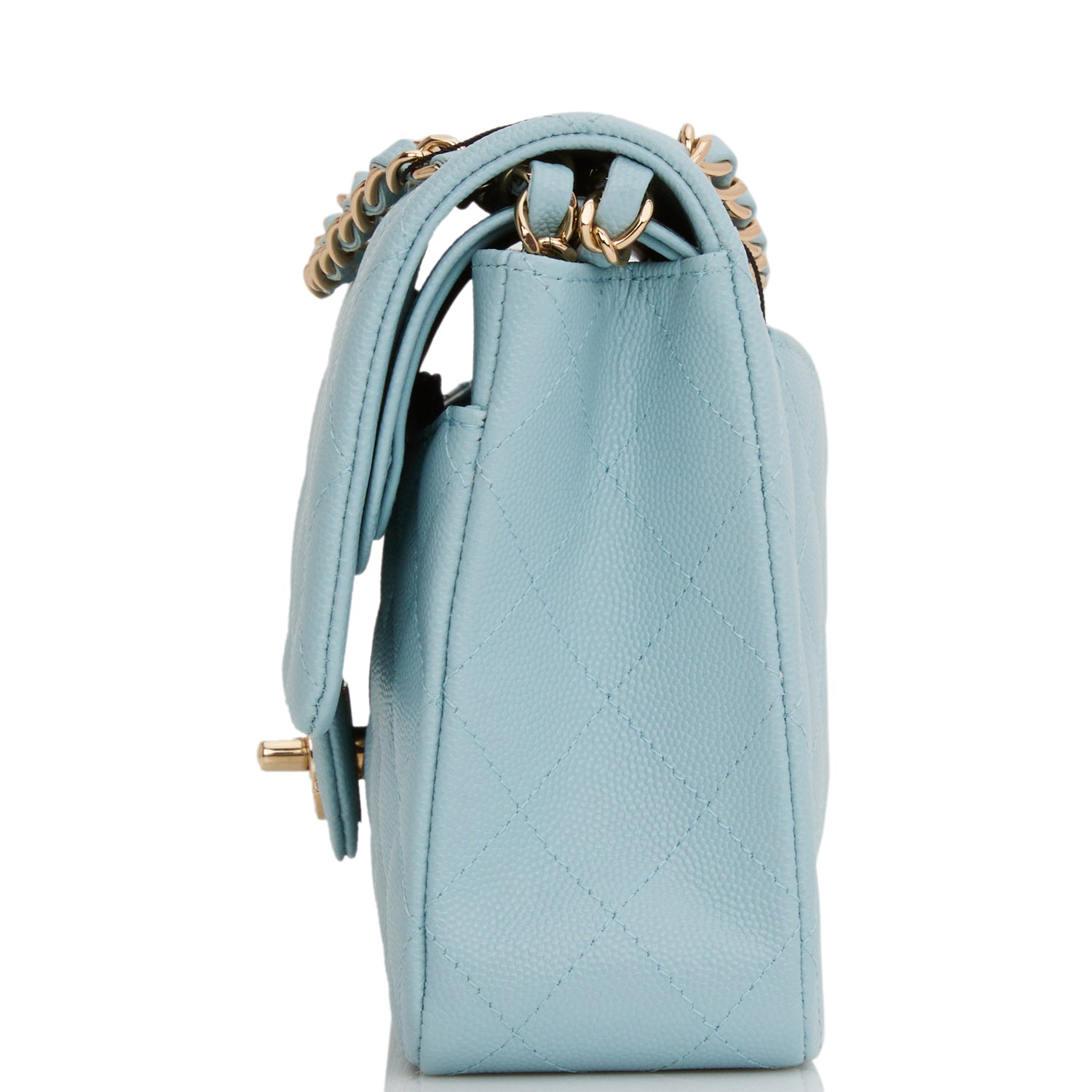 Chanel Blue Quilted Caviar Medium Double Flap Bag Light Gold Hardware ...