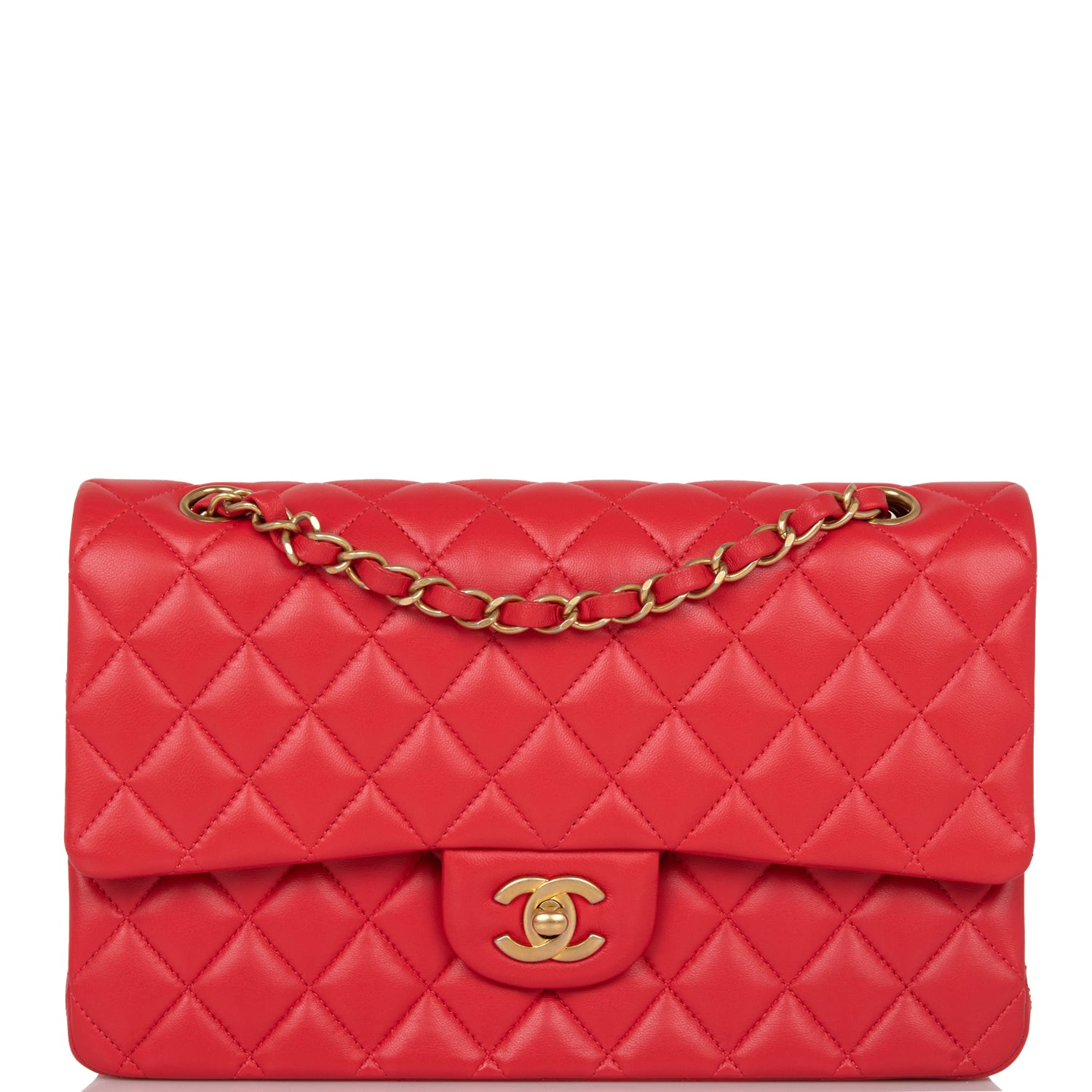 Chanel Red Quilted Lambskin Medium Classic Double Flap Bag
