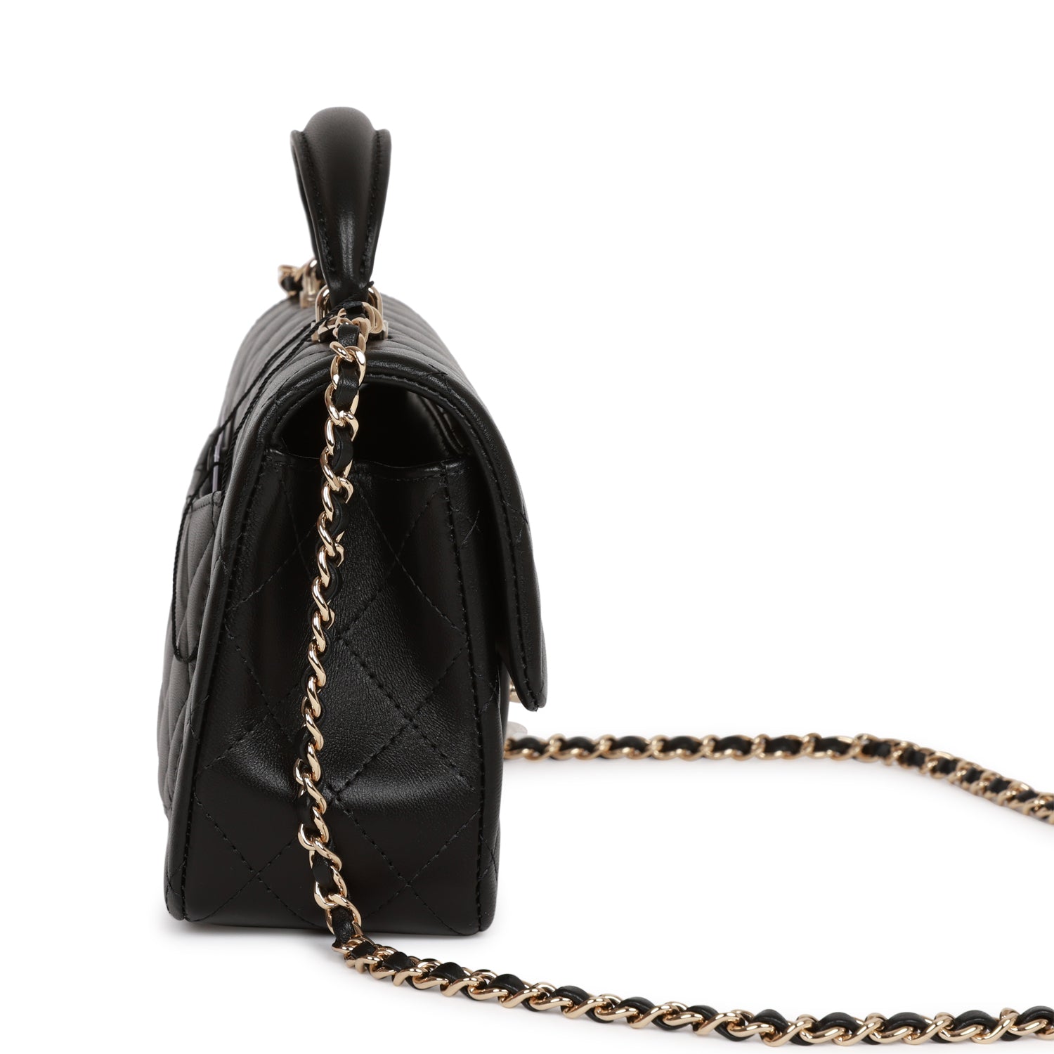 Chanel Black Lambskin Rectangular Mini Flap Top Handle Light Gold Hardware