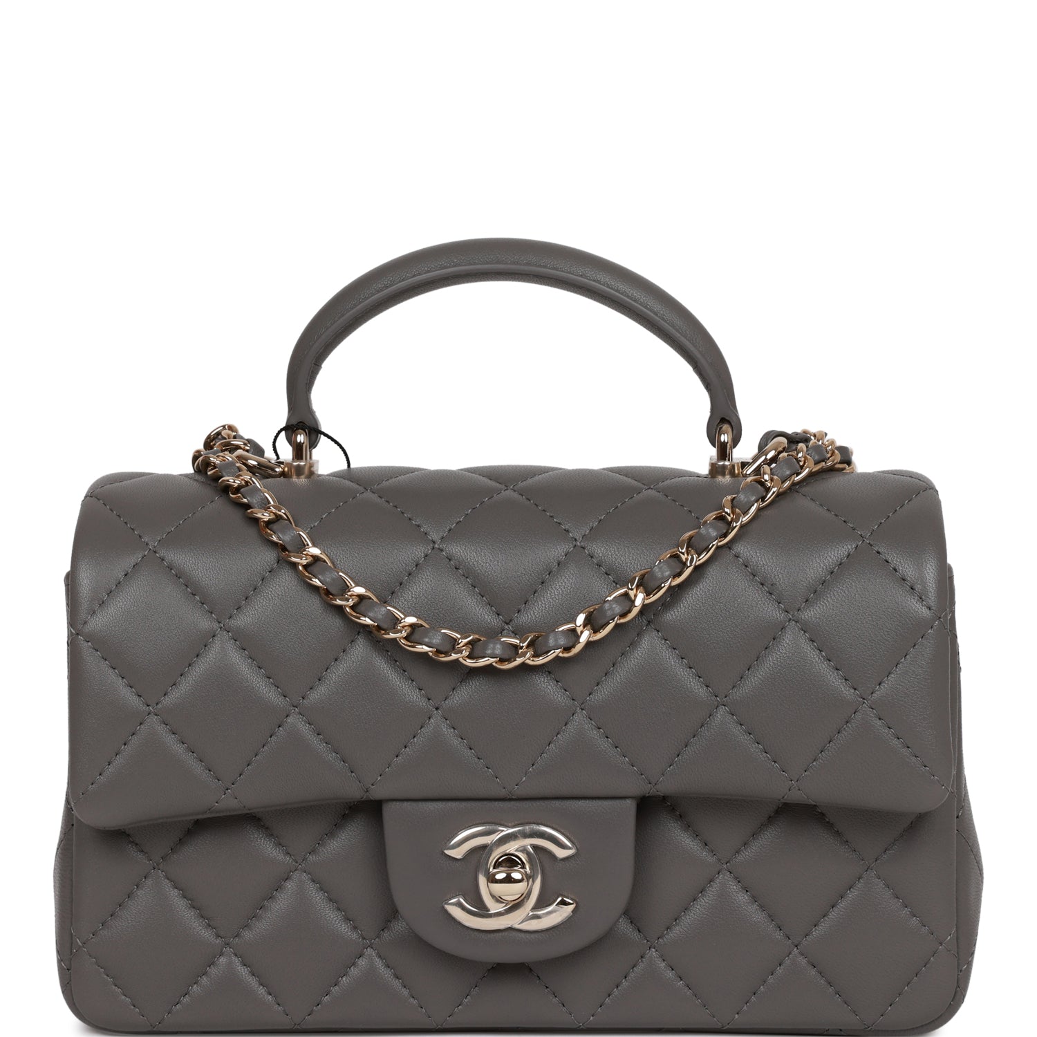 Chanel Dark Grey Lambskin Rectangular Mini Flap Top Handle Light Gold ...