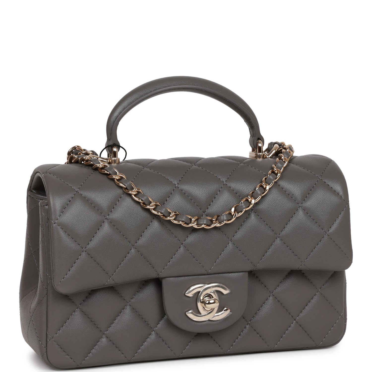 Chanel Dark Grey Lambskin Rectangular Mini Flap Top Handle Light Gold ...