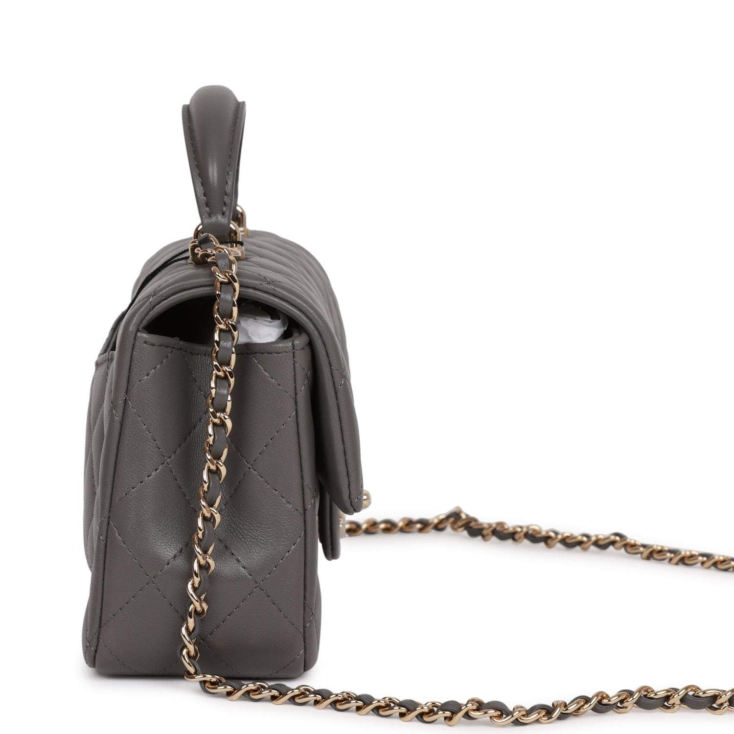 Chanel Dark Grey Lambskin Rectangular Mini Flap Top Handle Light Gold ...