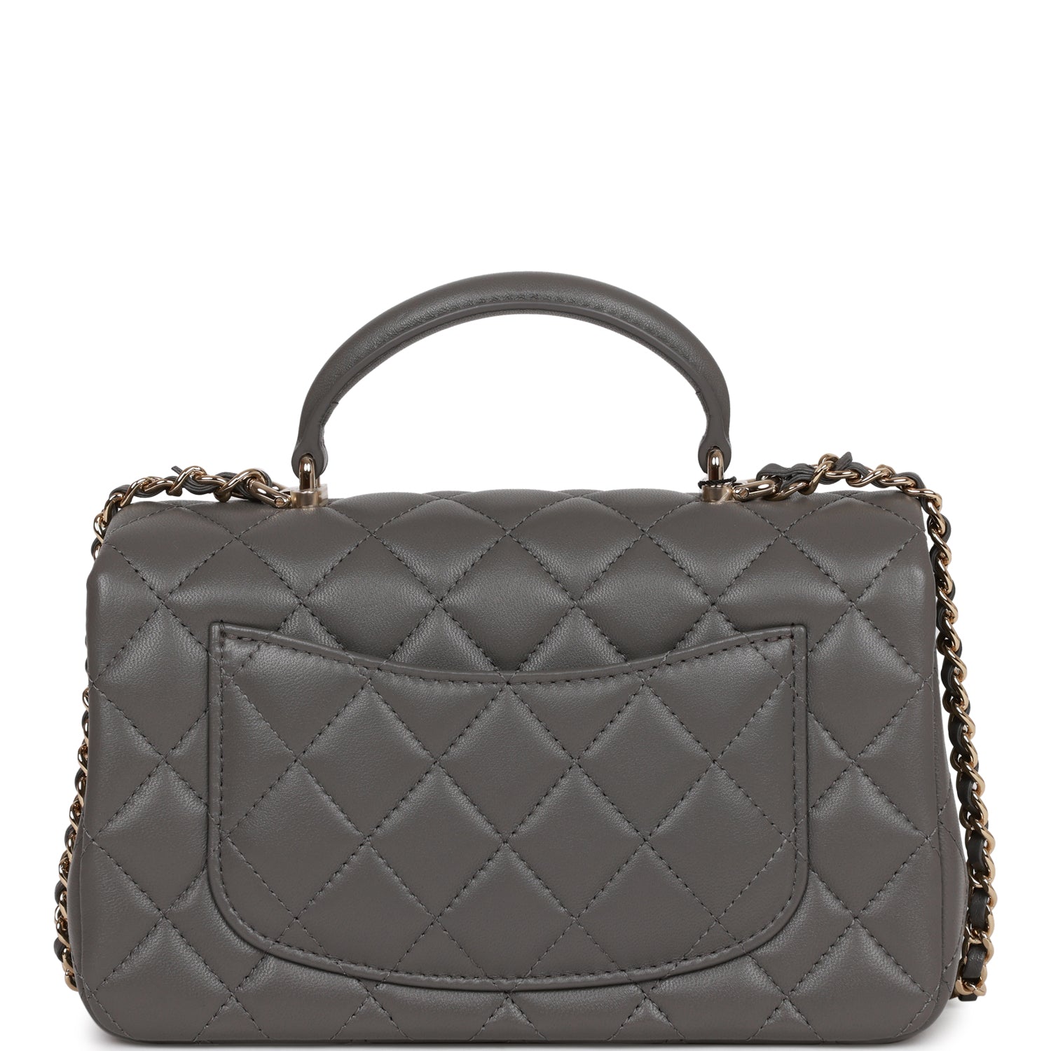 Chanel Dark Grey Lambskin Rectangular Mini Flap Top Handle Light Gold ...