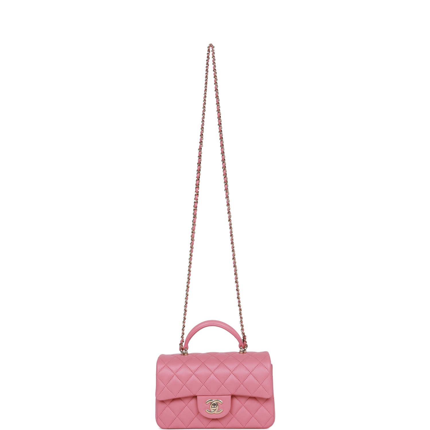 Chanel Dark Pink Quilted Lambskin Rectangular Mini Flap Bag Top Handle ...