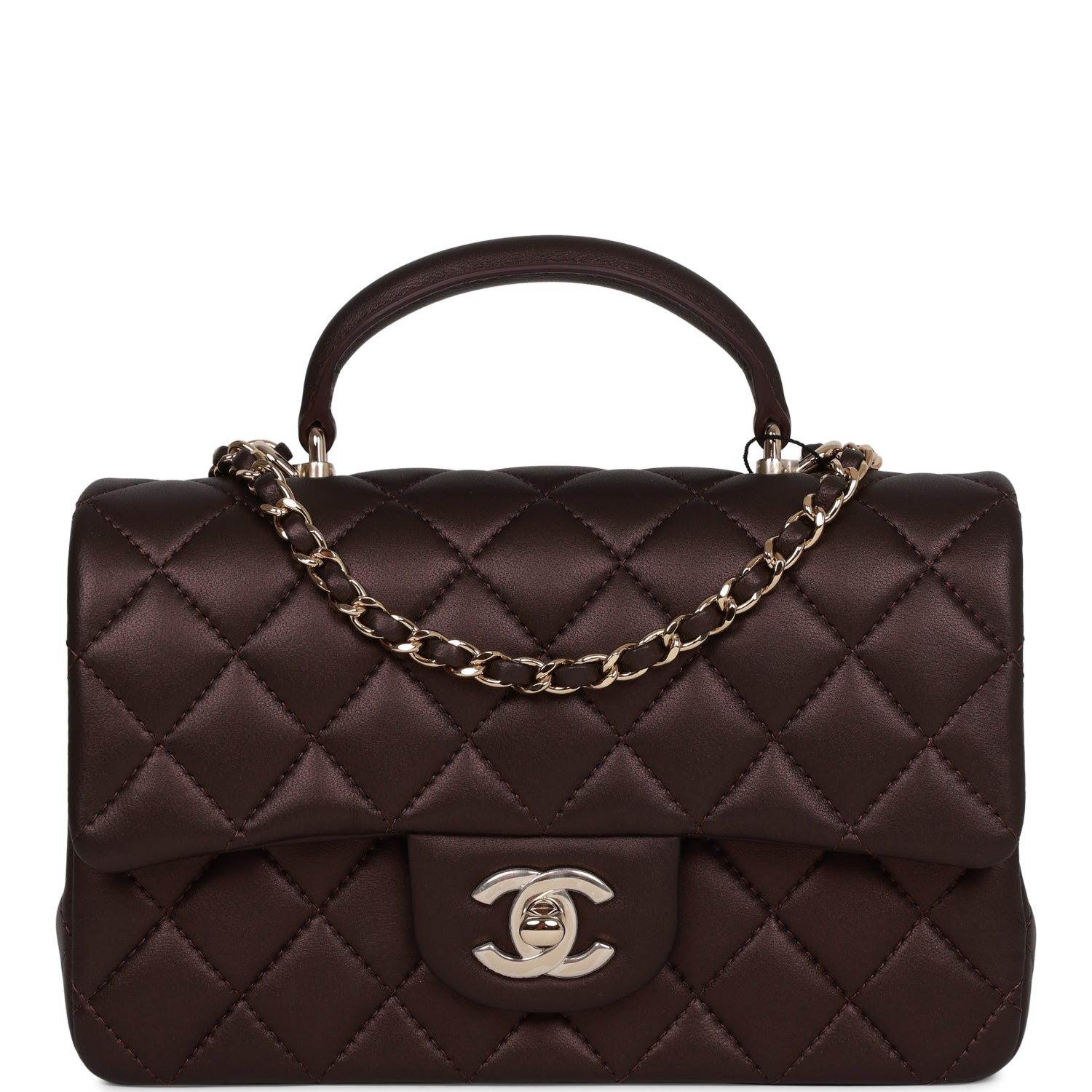 Chanel Burgundy Lambskin Rectangular Mini Flap Top Handle Light Gold ...