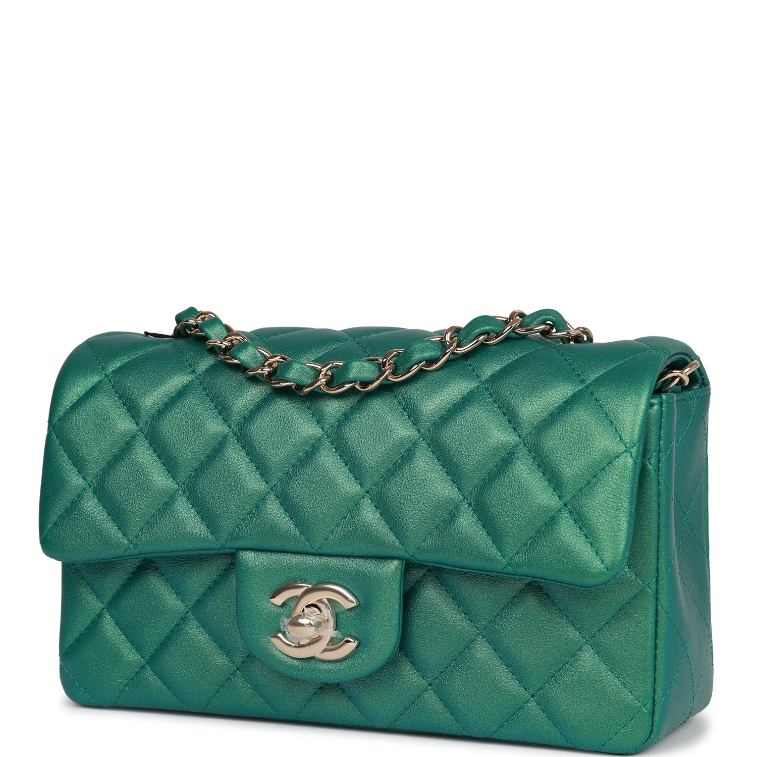 Chanel Green Lambskin Rectangular Mini Classic Flap Light Gold Hardware