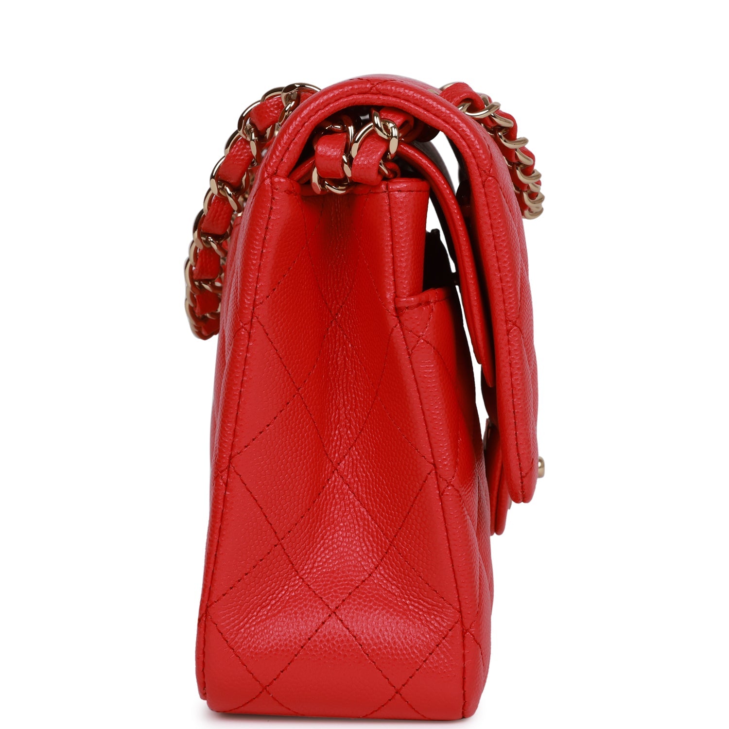 Chanel Red Quilted Caviar Medium Double Flap Bag Silver Hardware