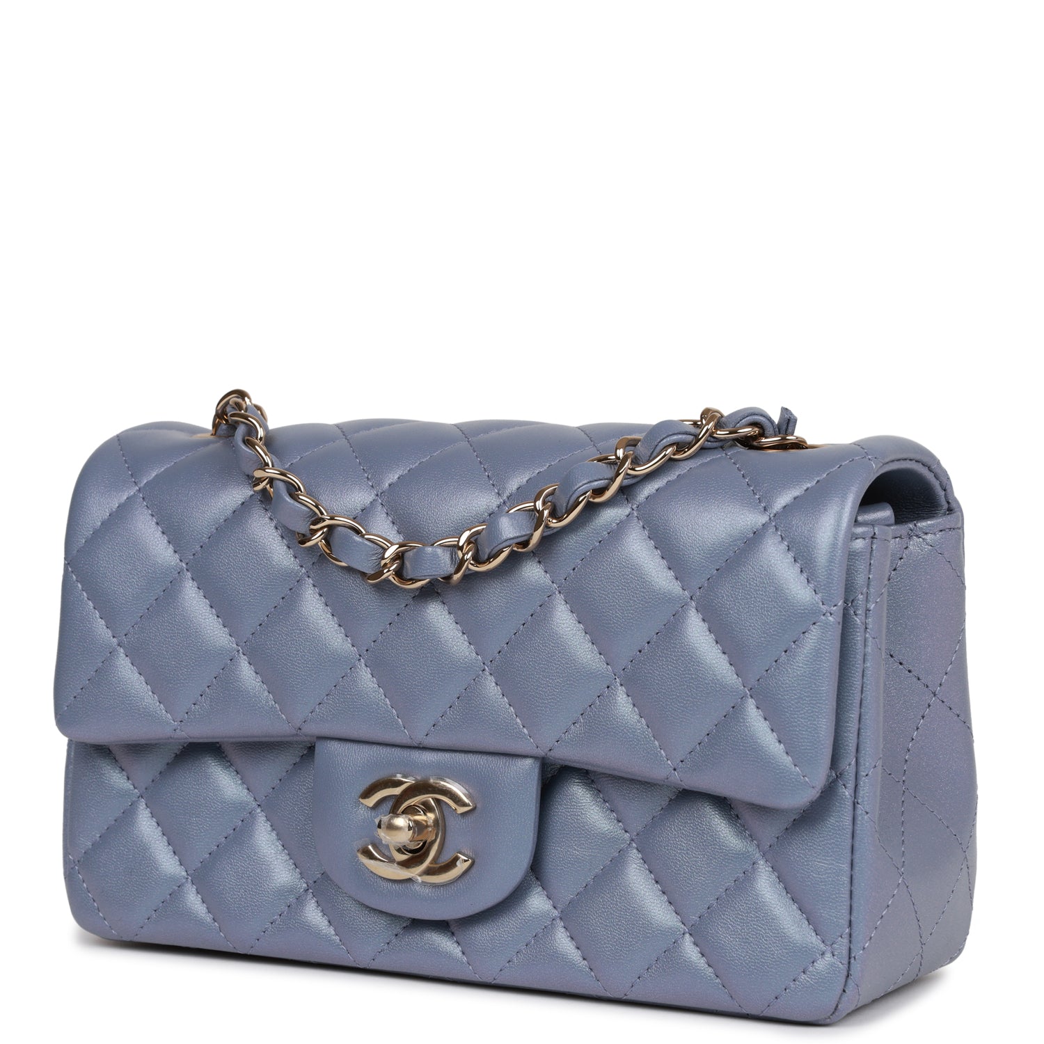 Chanel Mini Rectangular Flap Bag Light Purple Iridescent Quilted Lambs