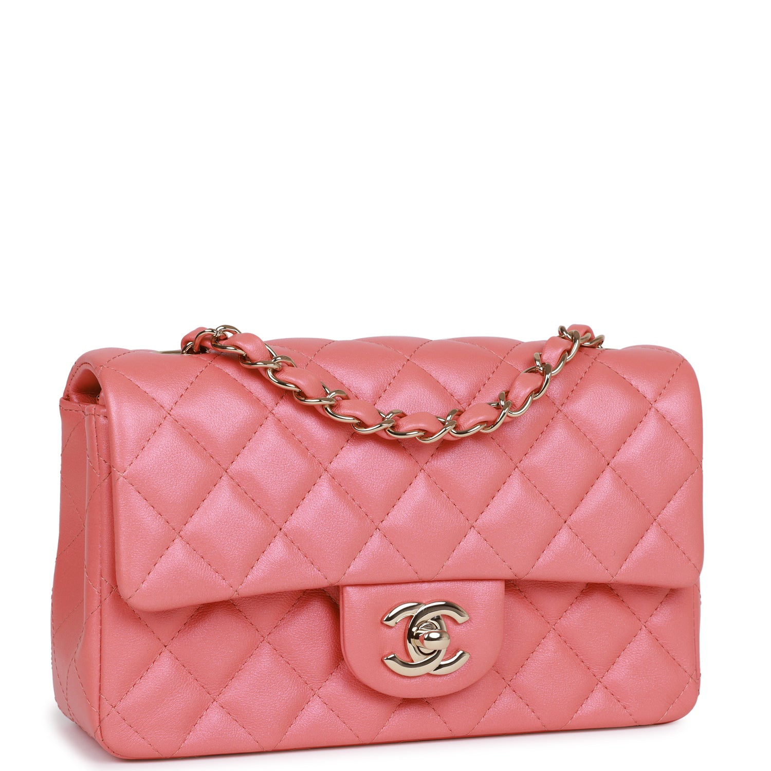 Chanel Pink Lambskin Rectangular Mini Classic Flap Light Gold Hardware