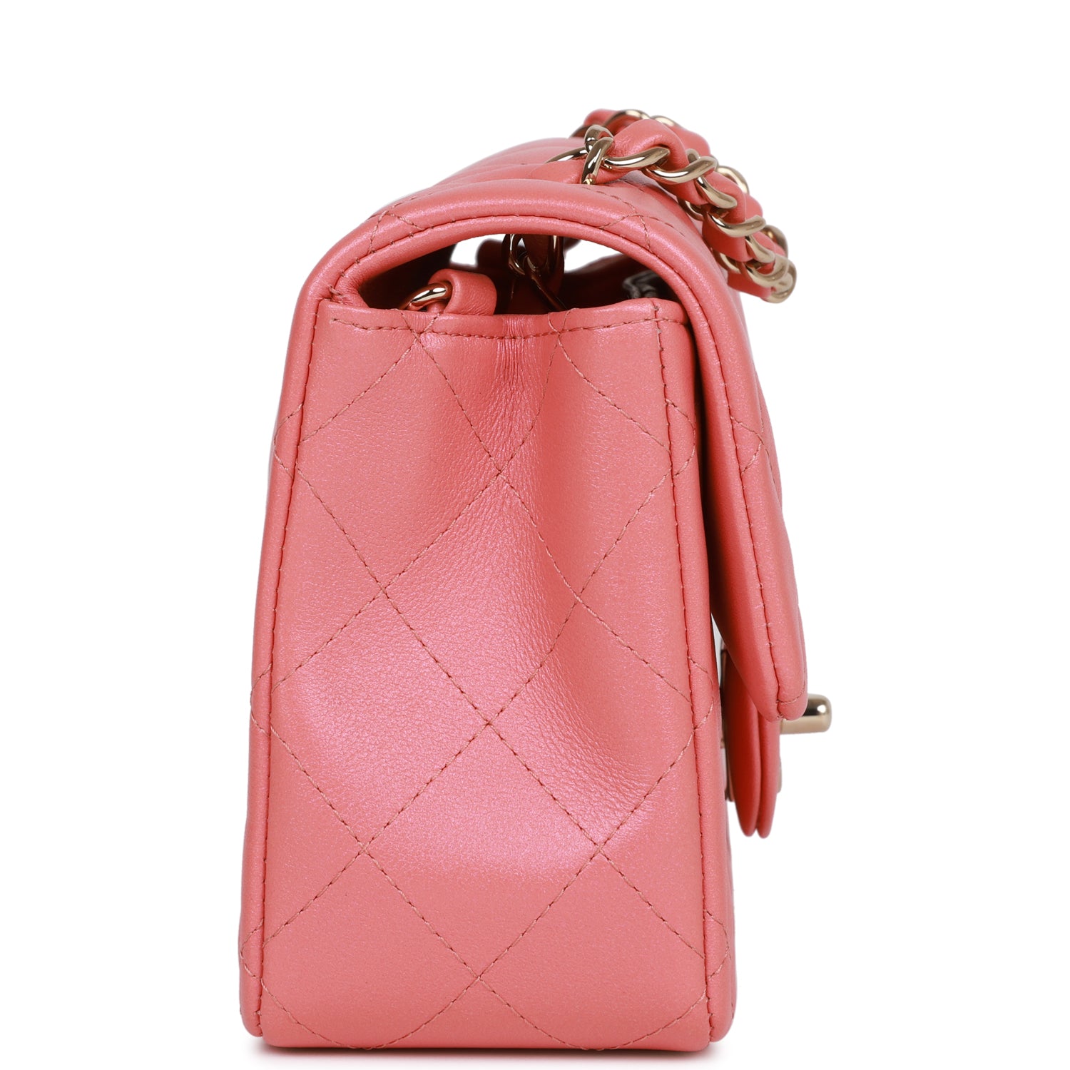 Chanel Pink Lambskin Rectangular Mini Classic Flap Light Gold Hardware