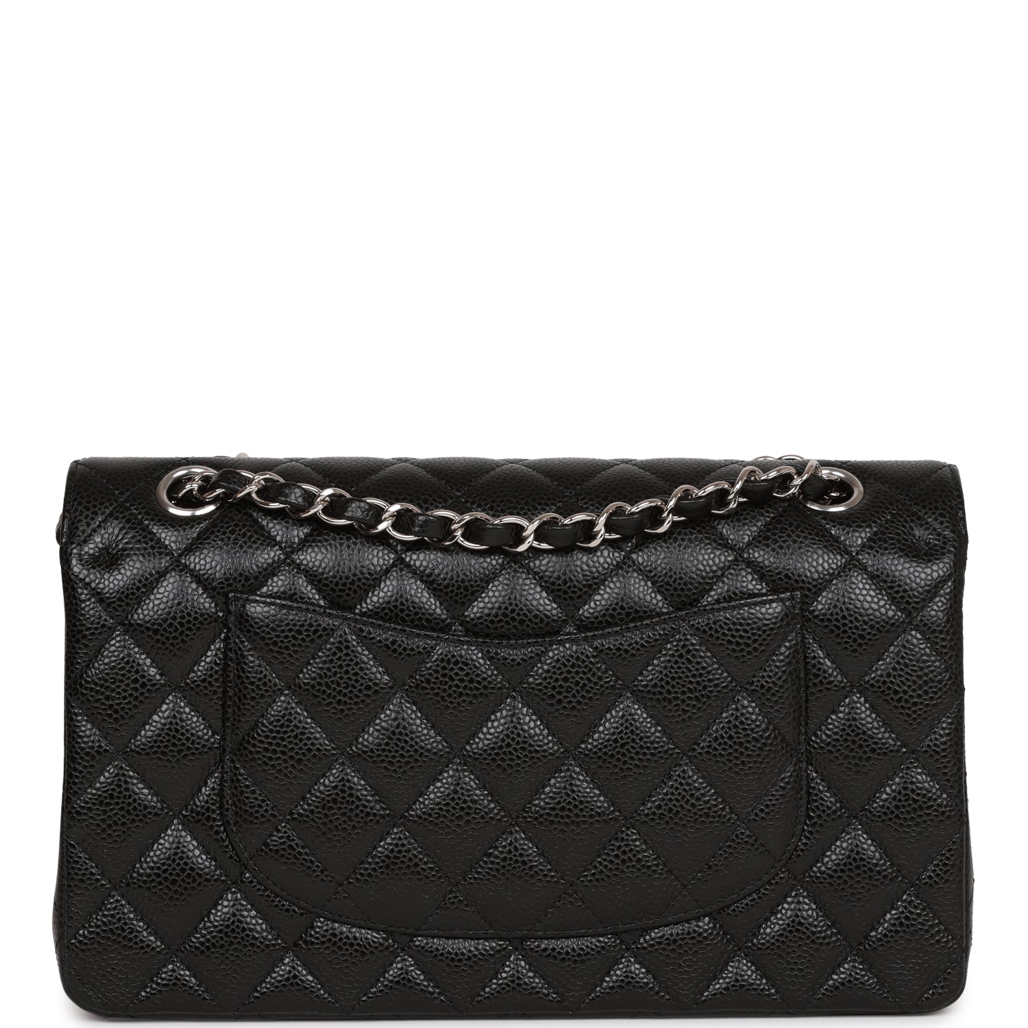Chanel Medium Classic Double Flap Bag Black Quilted Caviar Silver Hard
